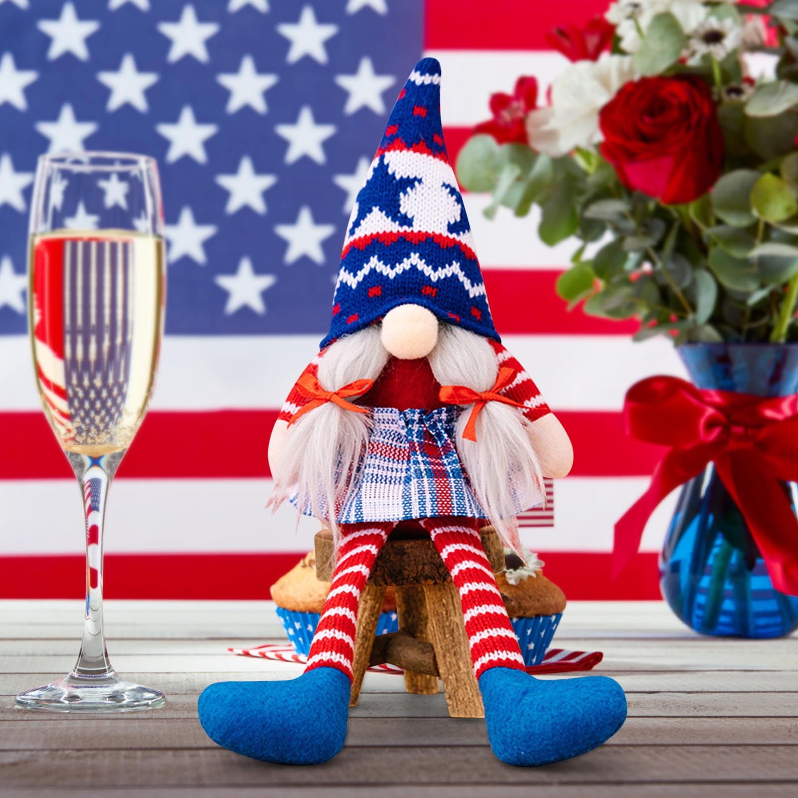 Kojanyu Gnome Figurines with Mini Flags for Independence Day Shelf ...