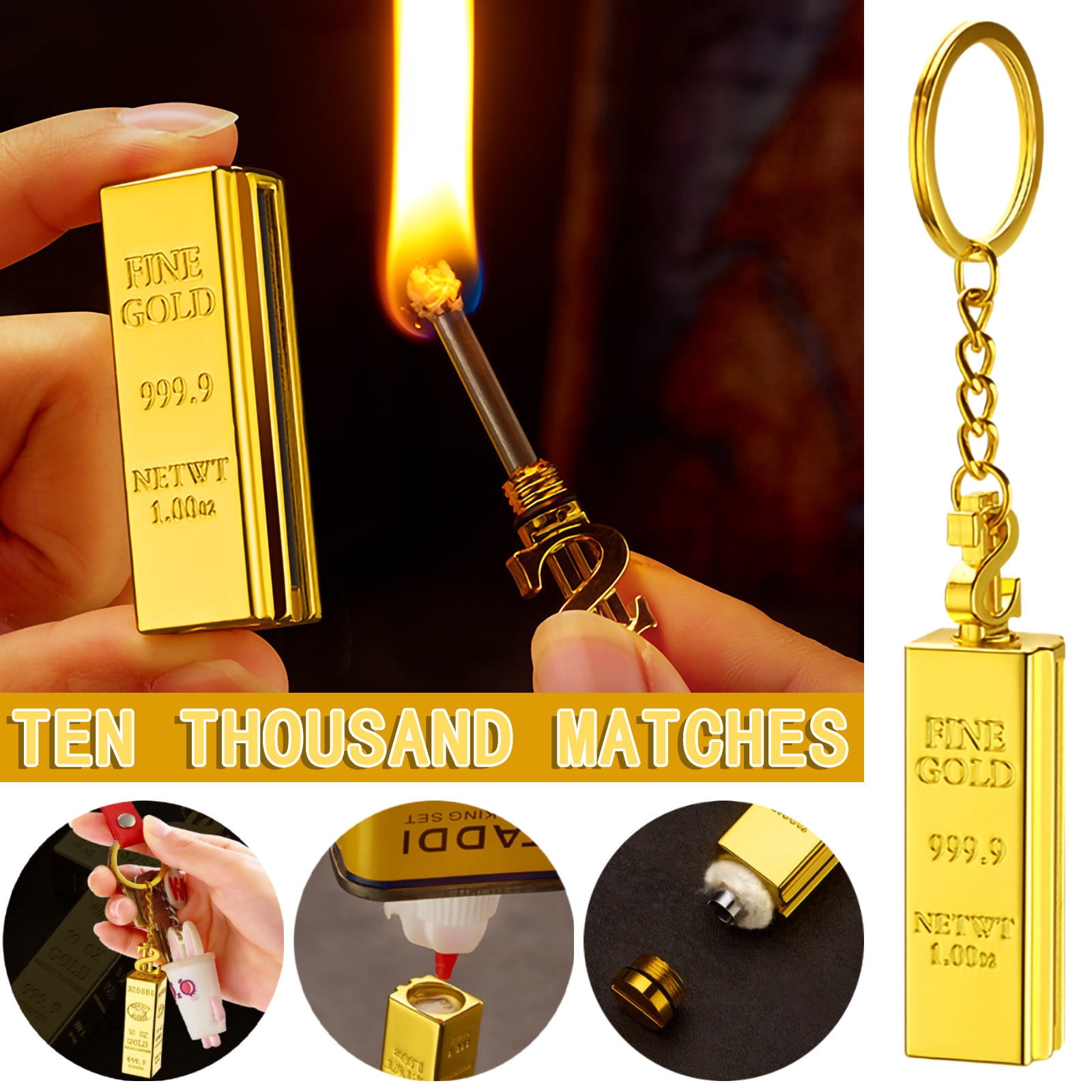 Kojanyu Gold Bar Lighter Reusable Flint Striker - Gold Bars 10000 Times ...