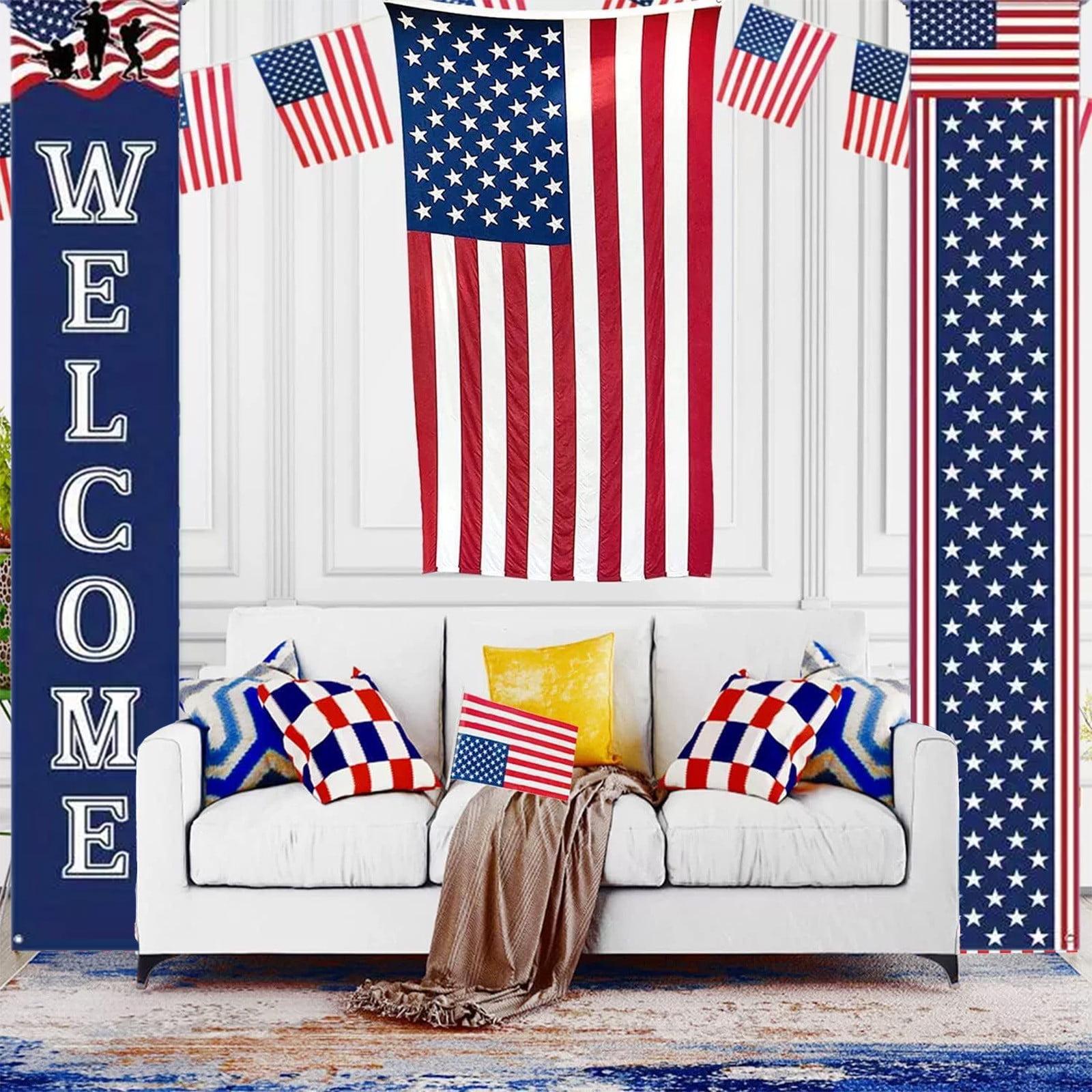 Kojanyu Holiday Banner with USA Flag Patterns for Wall and Door Party ...