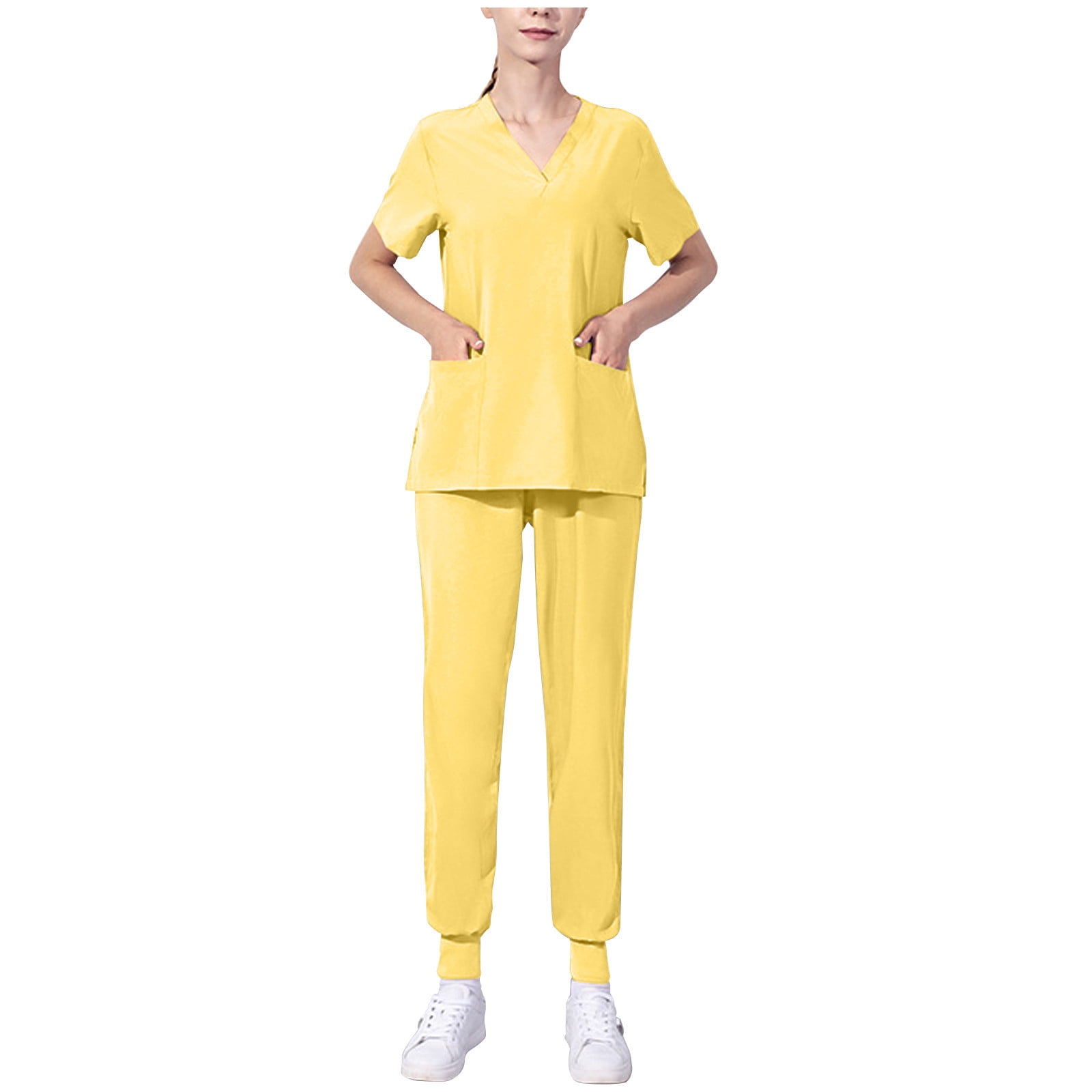 Kojanyu Medical Scrub Set Lightweight Stretch Short-Sleeved Solid Color ...