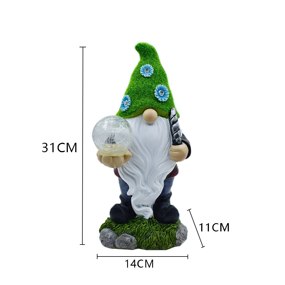 Kojanyu Solar Garden Gnome Statue With Succulent Wreath And LED Lights ...