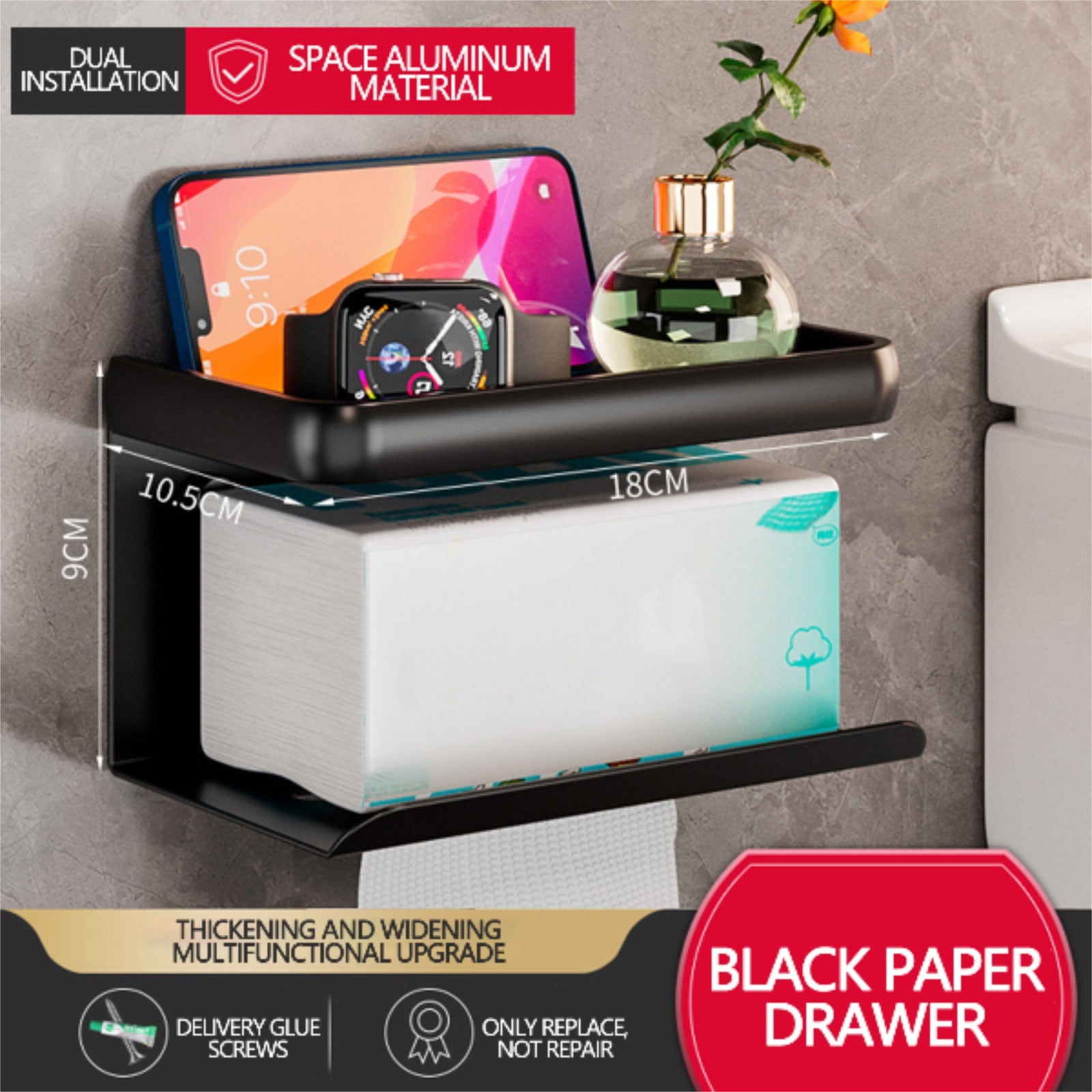 Kojanyu Toilet Tissue Box Storage Rack Wall Mounted Toilet Paper Drawer ...