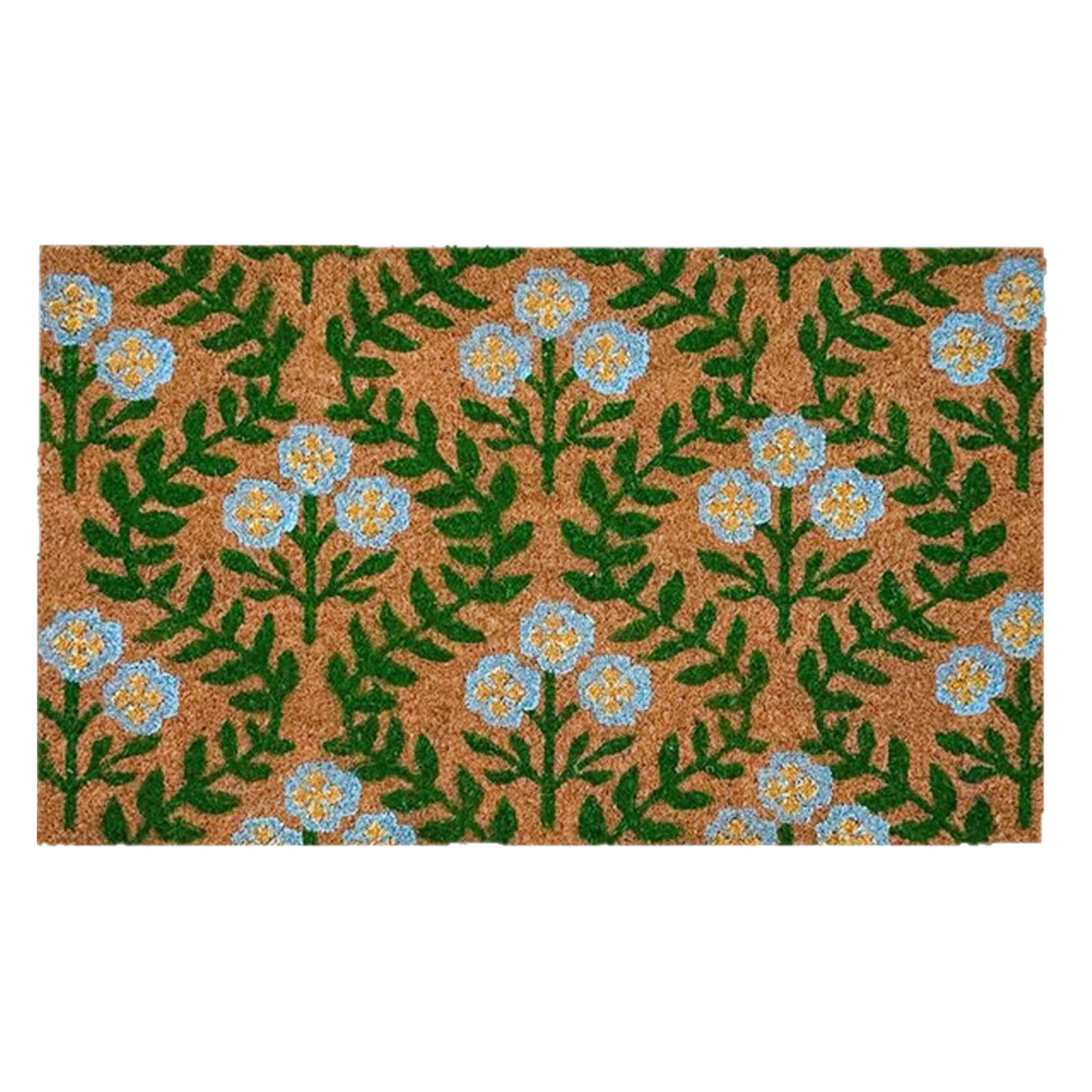 Kojanyu Vintage Blue Flower Leaf Printed Coir Doormat, Fiber Entry Mat ...