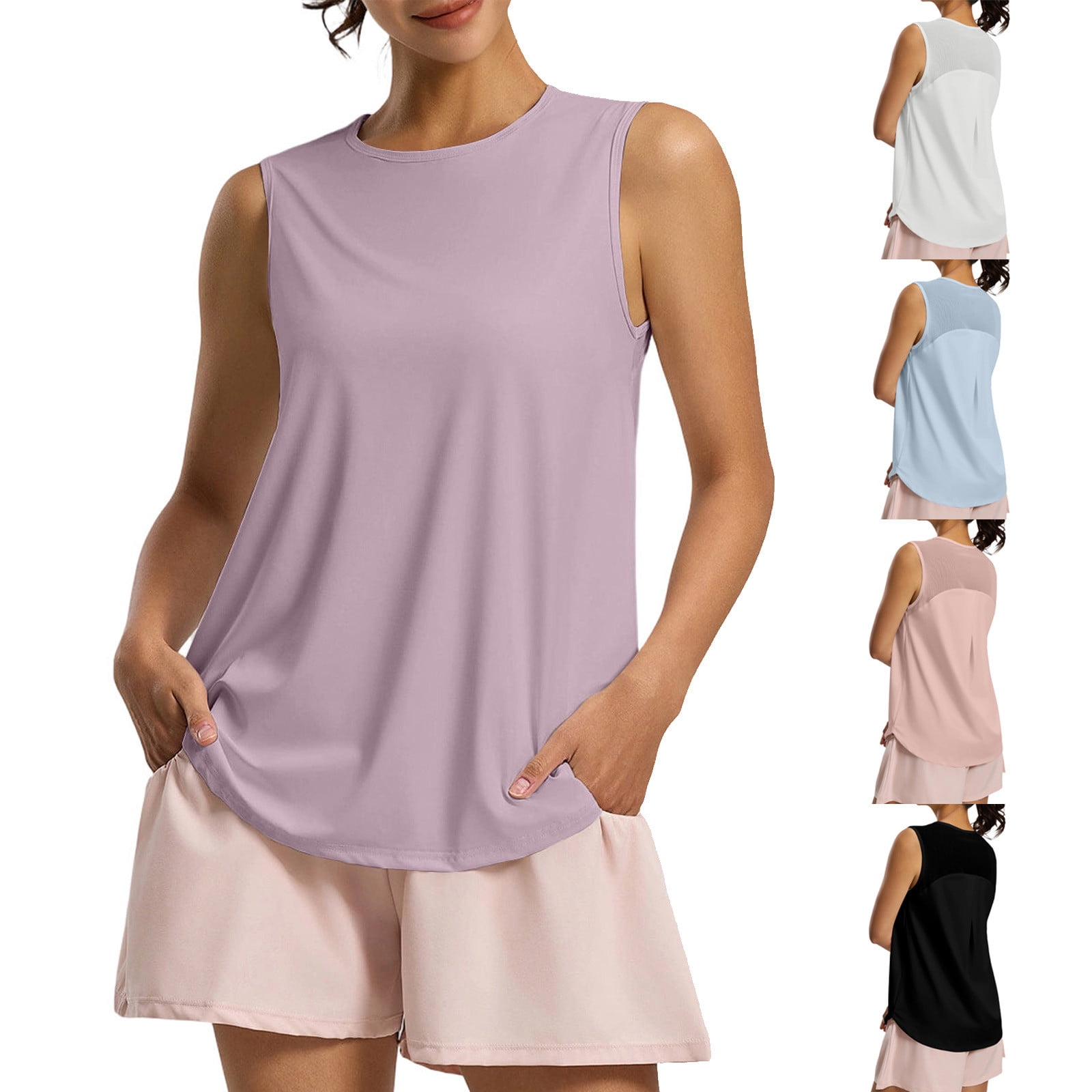 Kojanyu Women's Sleeveless Tank Tops with Pockets Loose Fit Casual ...