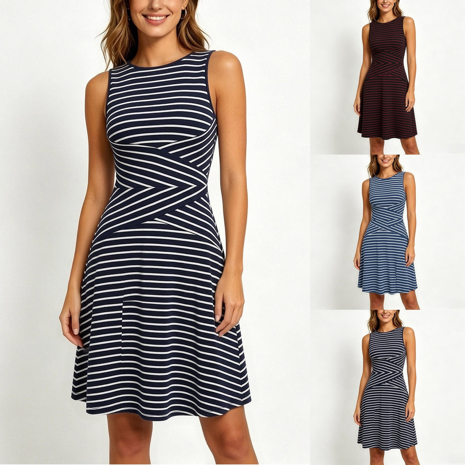 Kojanyu Women's Striped Sleeveless Midi Dress, Stretchy Beach Dresses ...