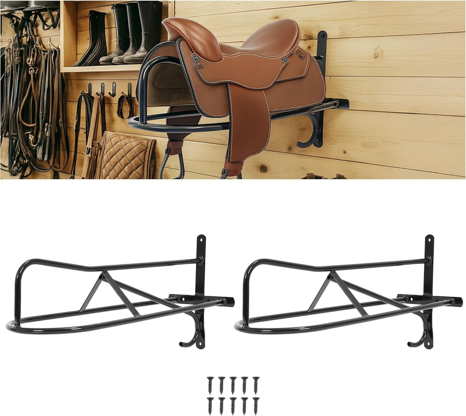 Kojem 2 Pcs Horse Saddle Rack Wall Mounted Western Stand Storage For ...