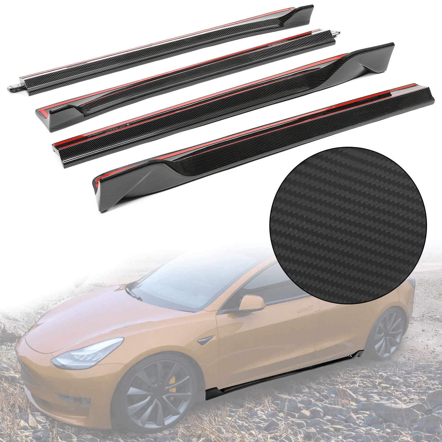 Kojem 4Pcs Pair Side Skirts for 2017-2022 Tesla Model 3 LH RH Rocker ...