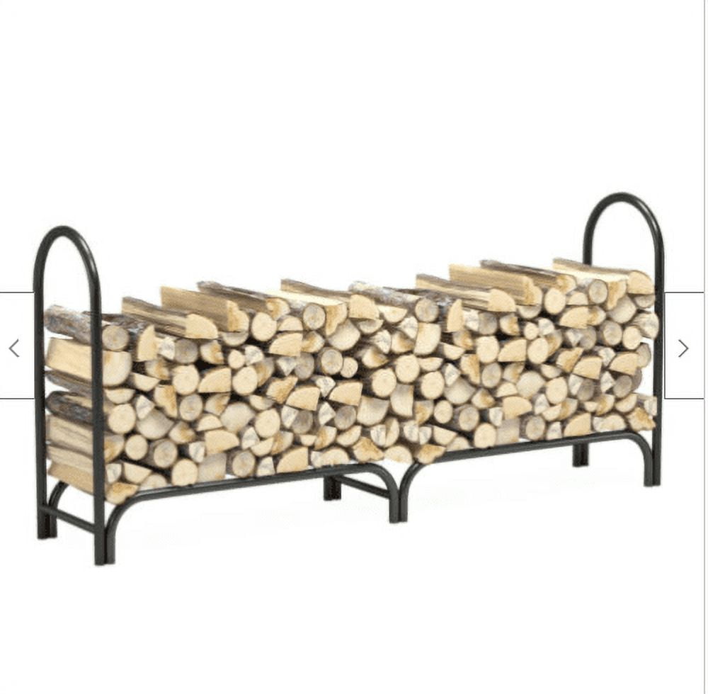 Kojem 8ft Metal Firewood Organizer, Outdoor Log Rack for Patio, Black ...