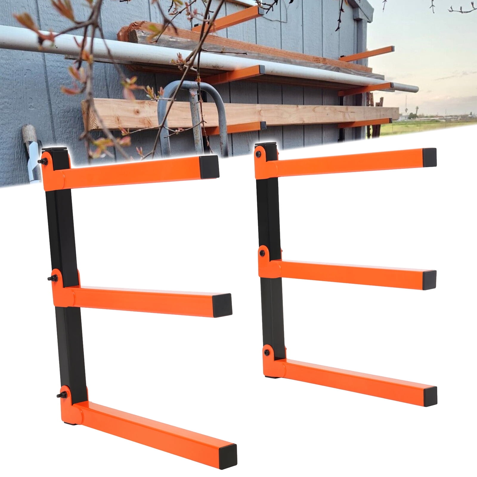 Kojem Black and Orange 3-Level Wall Mounted Lumber Storage Rack, Heavy ...