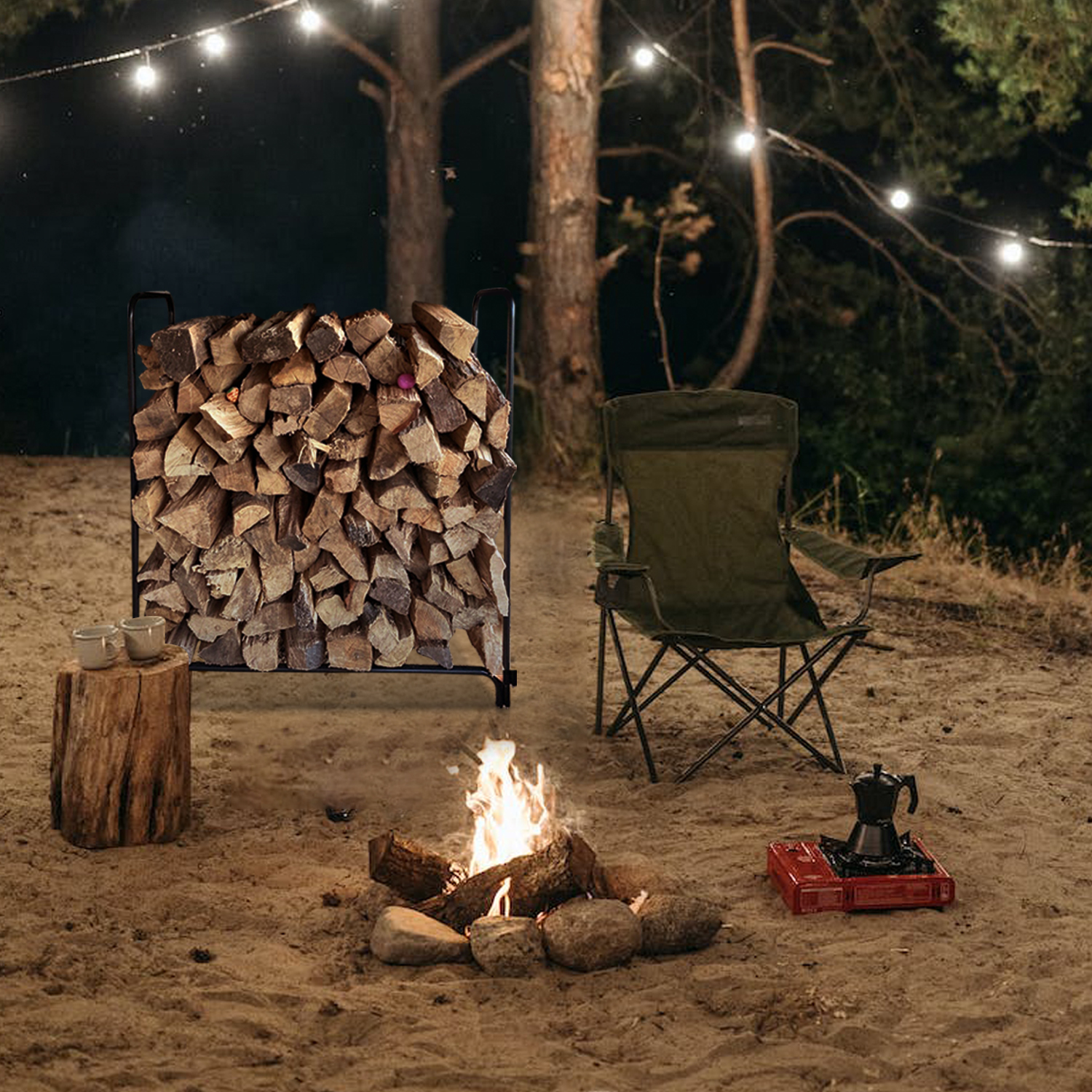 Costway 40-Inch Tubular Steel Log Hoop Firewood Storage Rack Holder ...