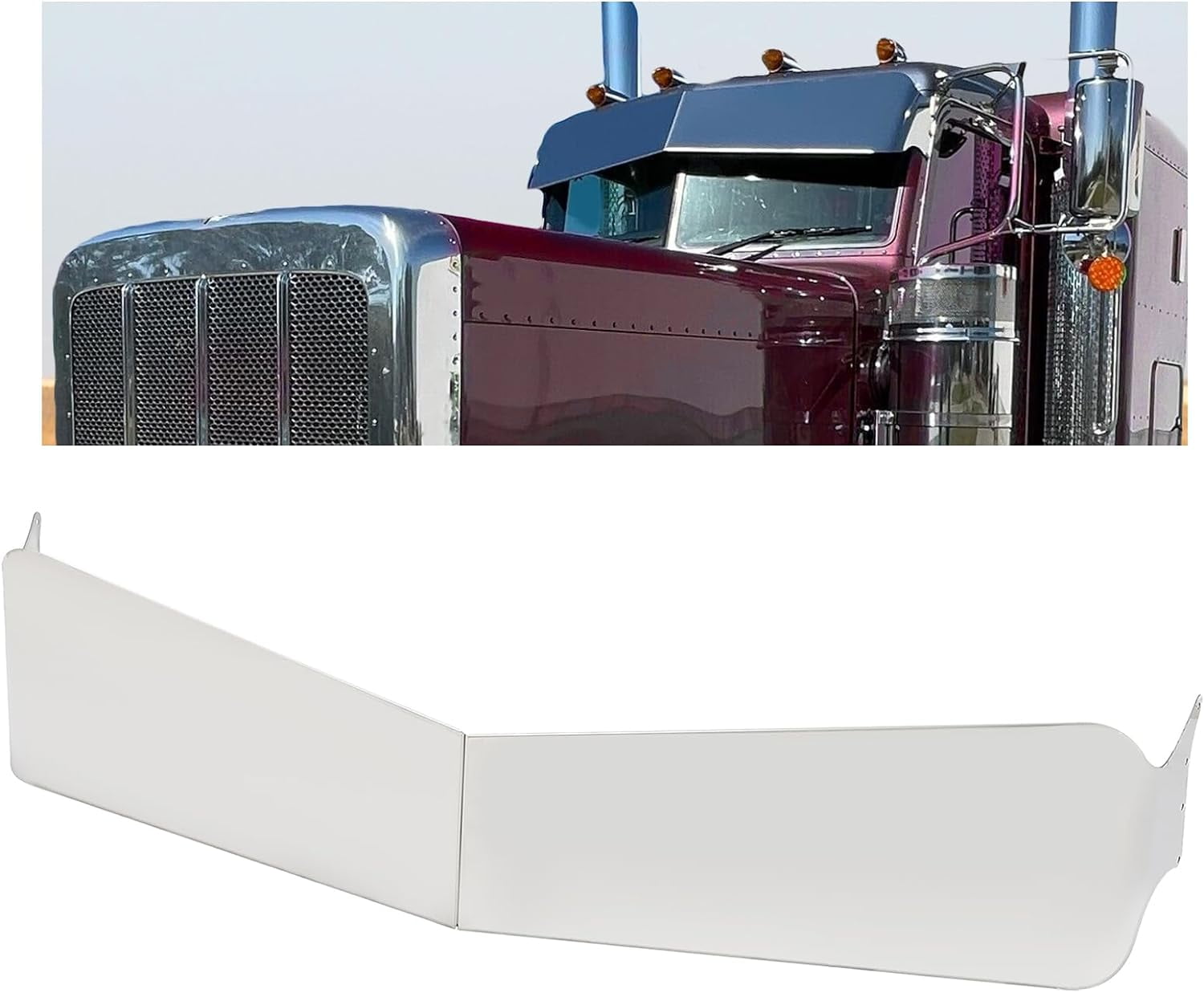 Kojem Flat Cab Drop Visor for Peterbilt 377 378 379 335 386 388 389 Silvery 304 Stainless Steel ...