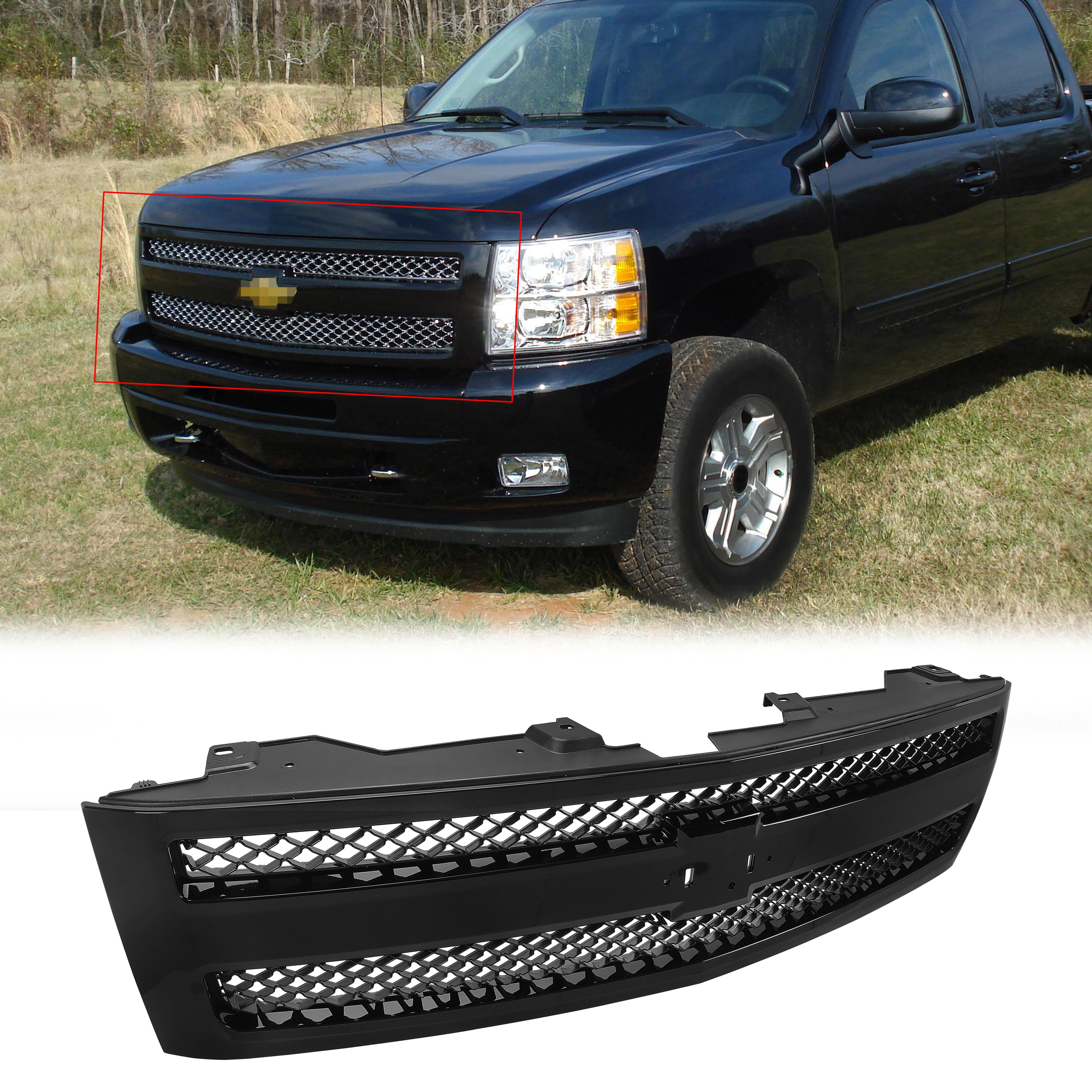 Kojem Front Bumper Grille for 2007-2013 Chevrolet Chevy Silverado Black ...
