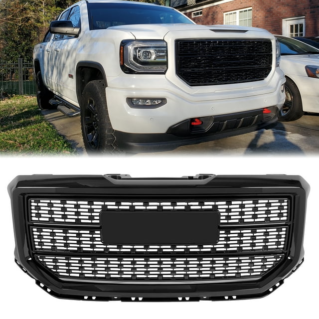 Kojem Front Bumper Hood Grill Glossy Black Mesh Grille for 16 17 18 GMC ...
