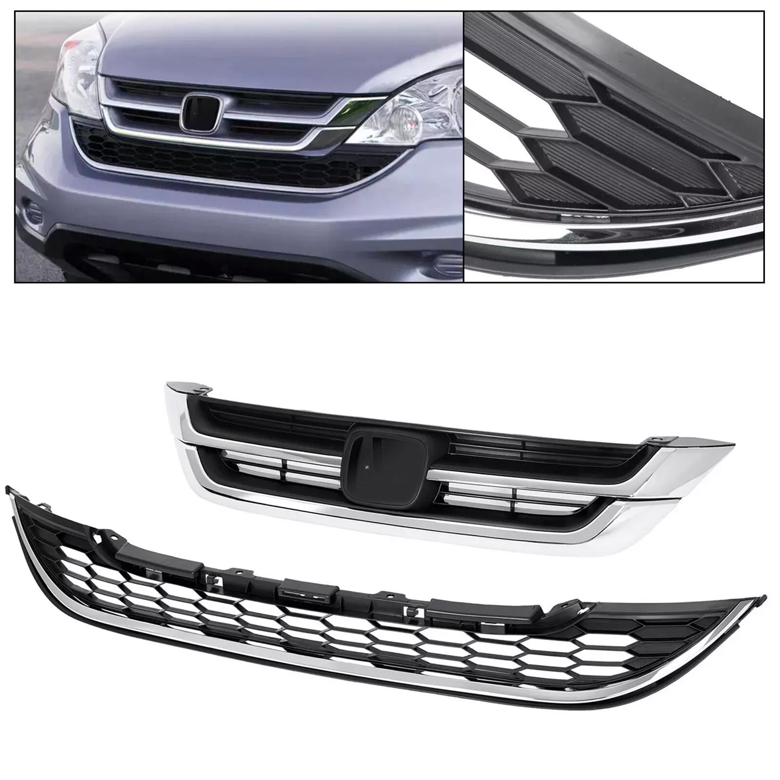Kojem Front Bumper Upper & Lower Grill Grille for 2010-2011 Honda CR-V ...