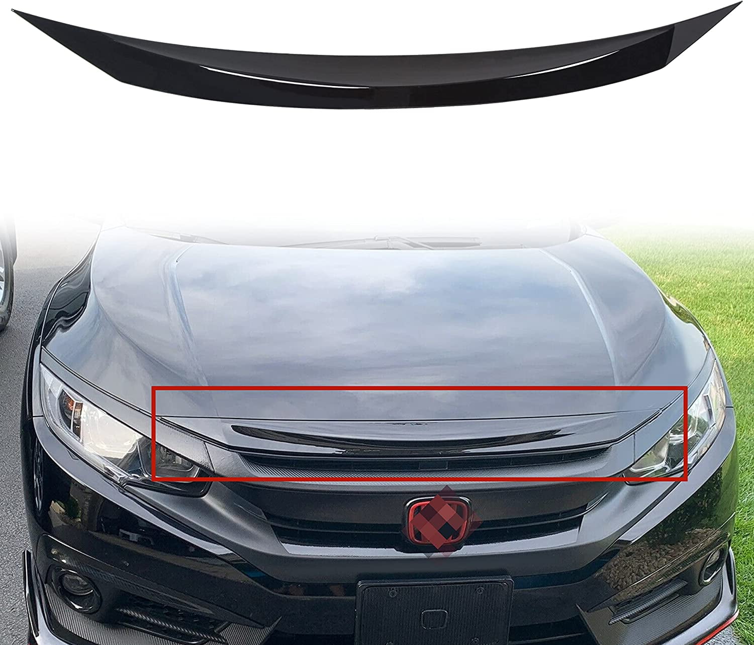 Kojem Hood Bonnet Bumper Trim Lip Molding Bar for 2016-2021 Honda Civic ...