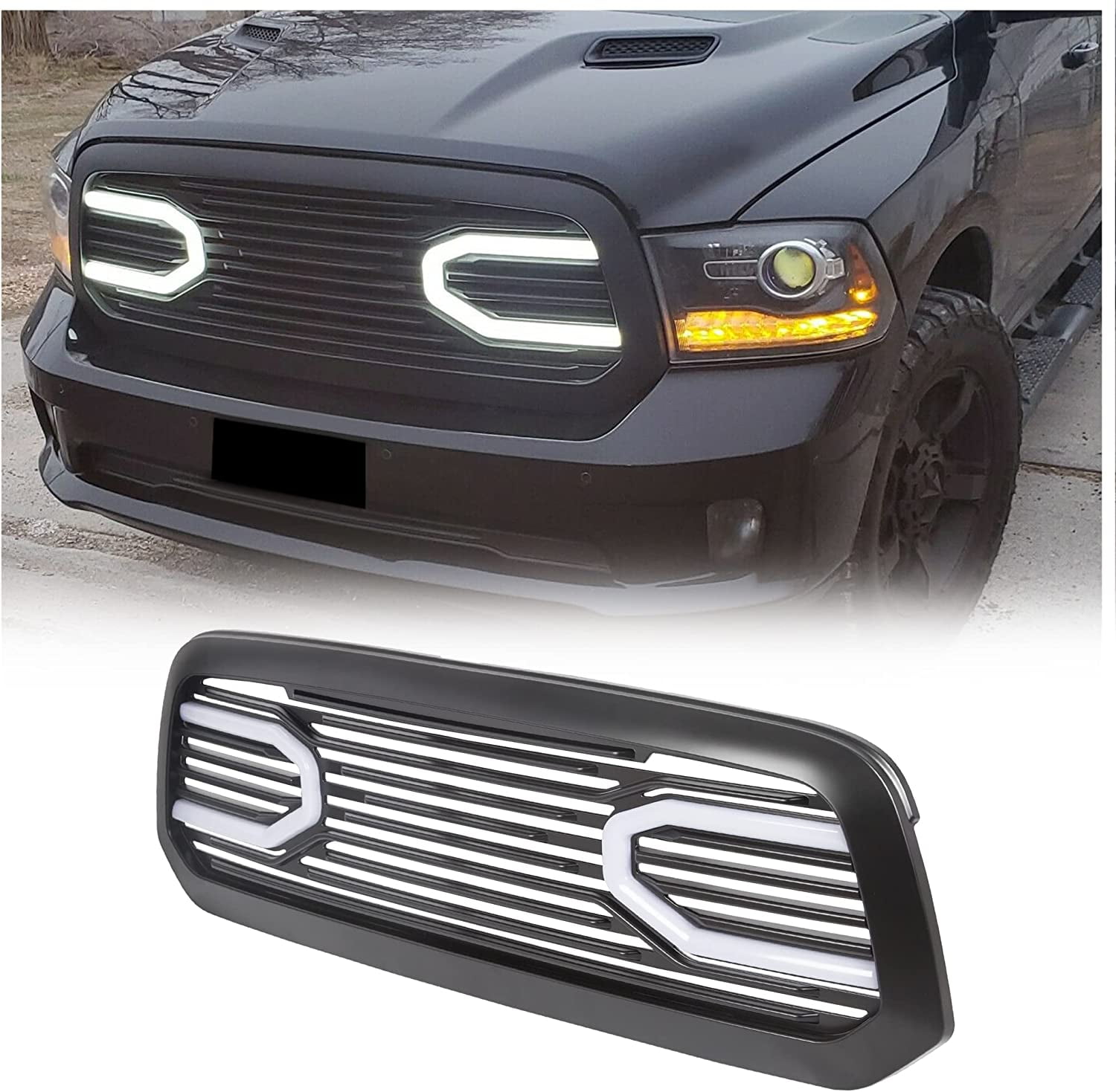 Kojem Front Shell Grille for 13 14 15 16 17 18 Dodge RAM 1500 (W/Light ...