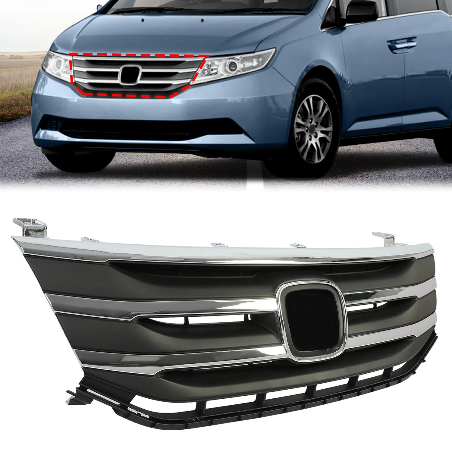 Kojem Grille Assembly for 2011-2013 Honda Odyssey 75102TK8A01 Silvery ...