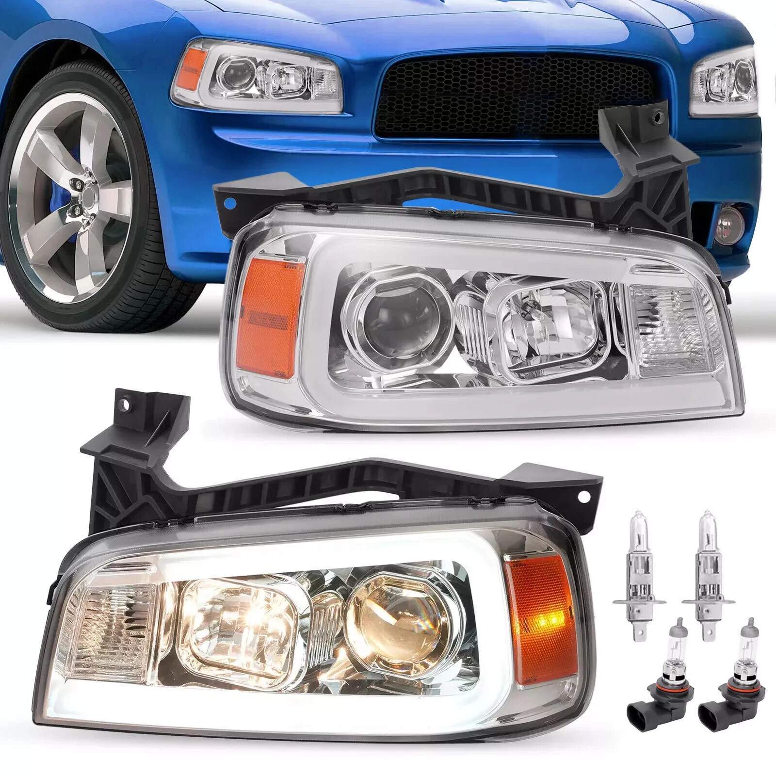 Kojem Headlights for 2006-2010 Dodge Charger Front Lamps C-Shape LED ...
