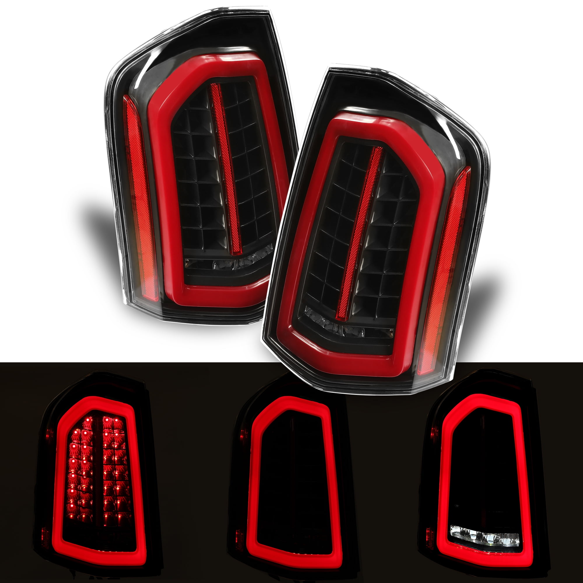 Kojem Pair Full LED Taillights for 2011 2014 Chrysler 300 Passenger and Driver Side 12 13 Black Brake Turn Running Lamp