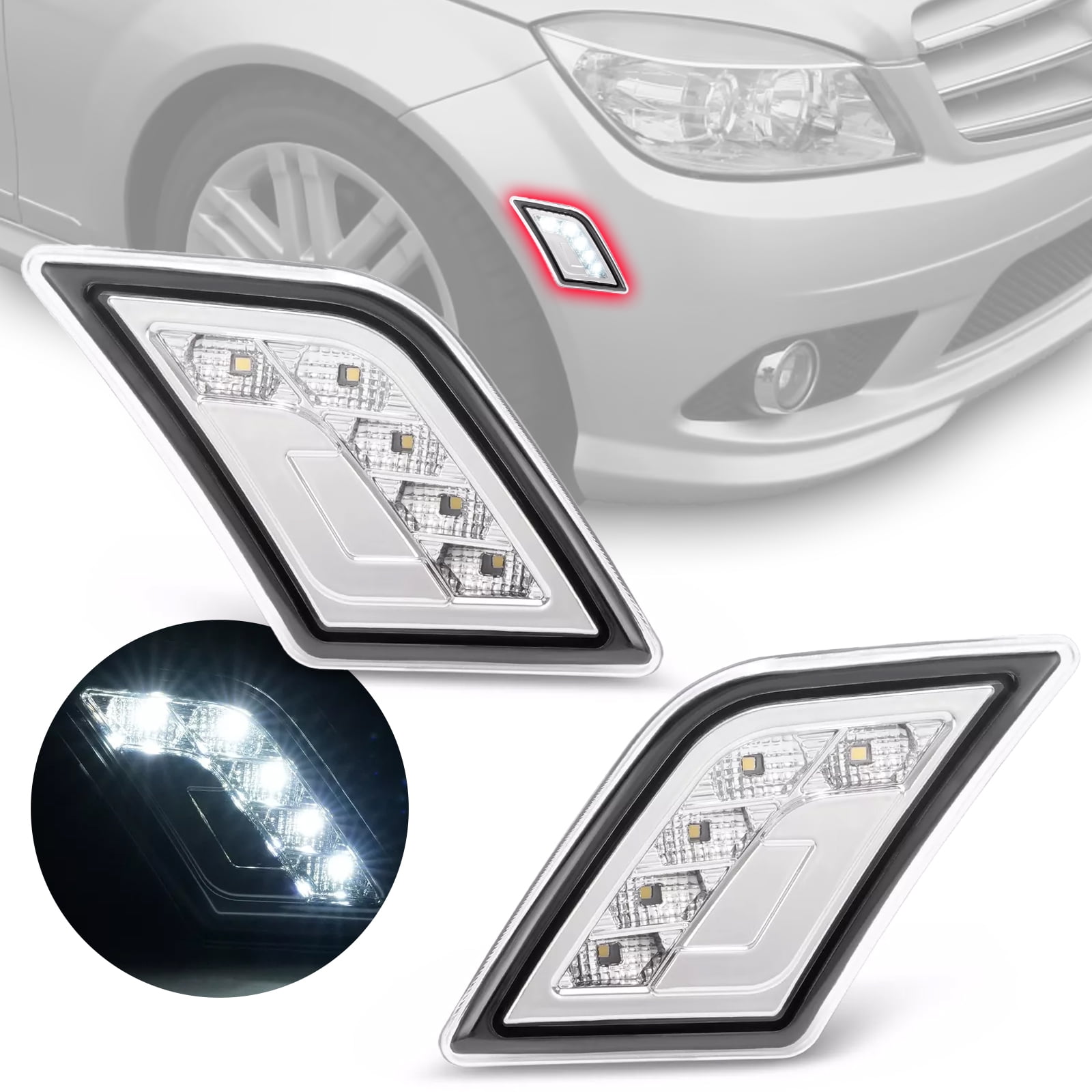 Kojem Pair LED Side Marker Lights for 2008-2011 Mercedes-Benz C300 C350 ...