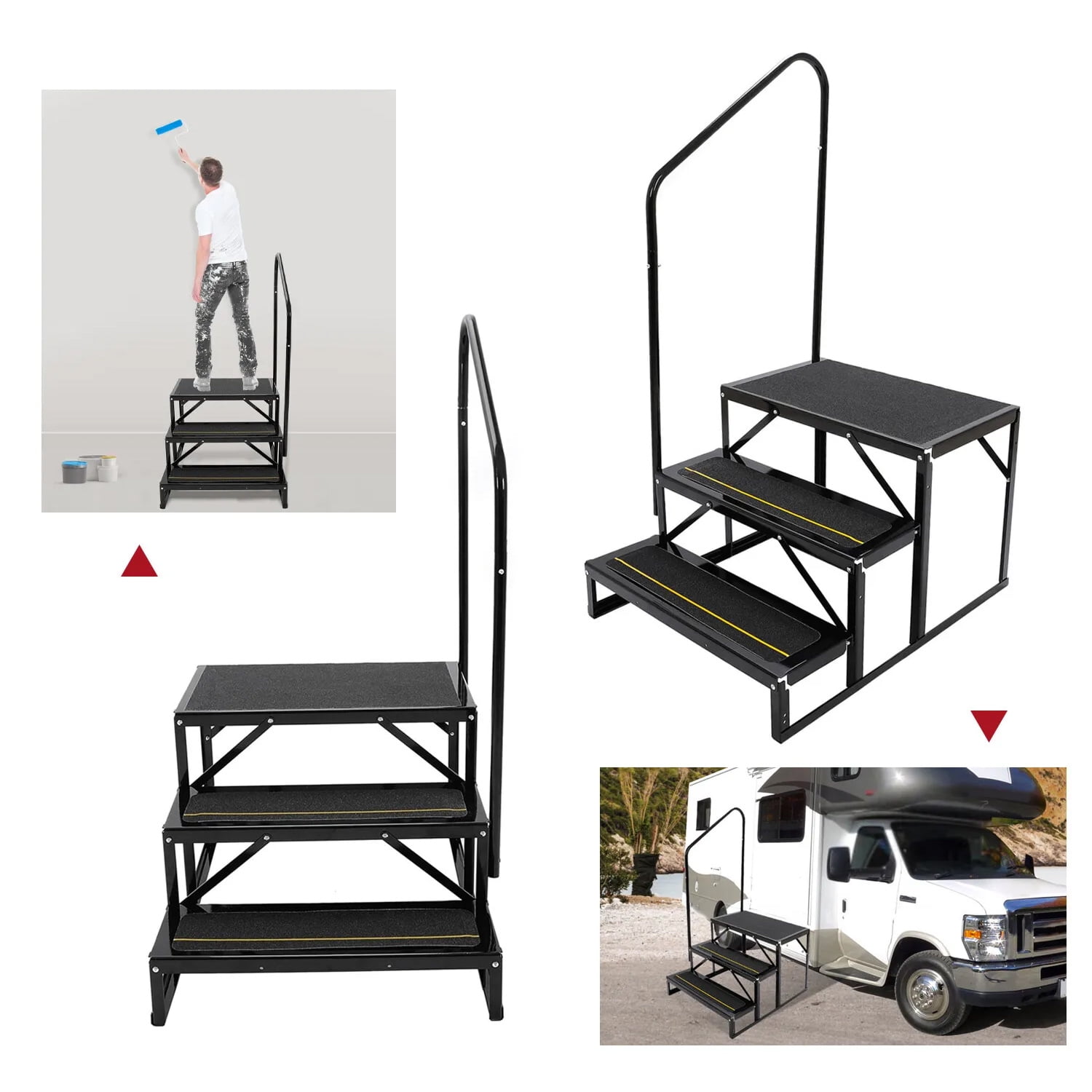 Kojem RV Step, 3-Step Stair with HandRail, for RVs Travel Trailers ...