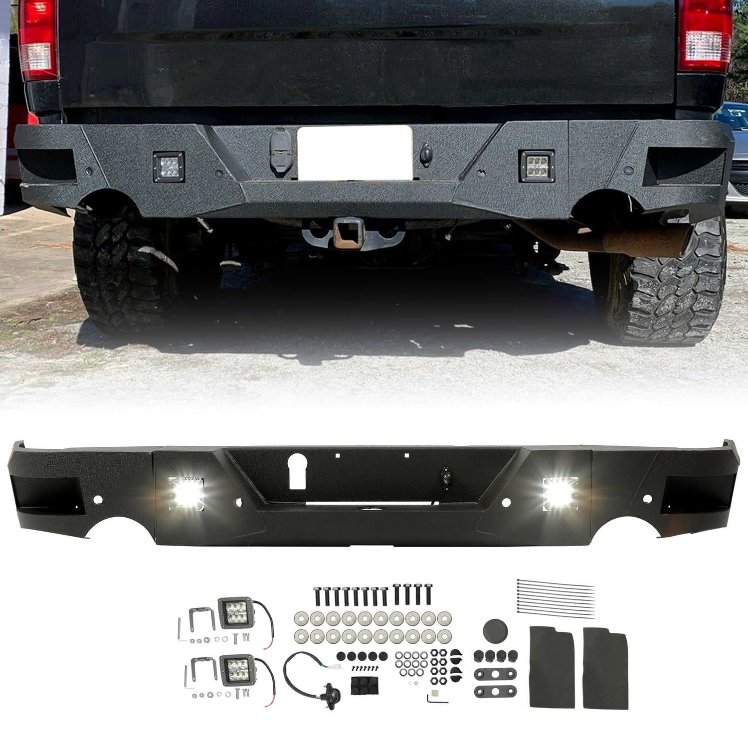 Kojem Rear Bumper 3 Piece for Dodge Ram 1500 2009-2018 W/ Dual Exhaust ...
