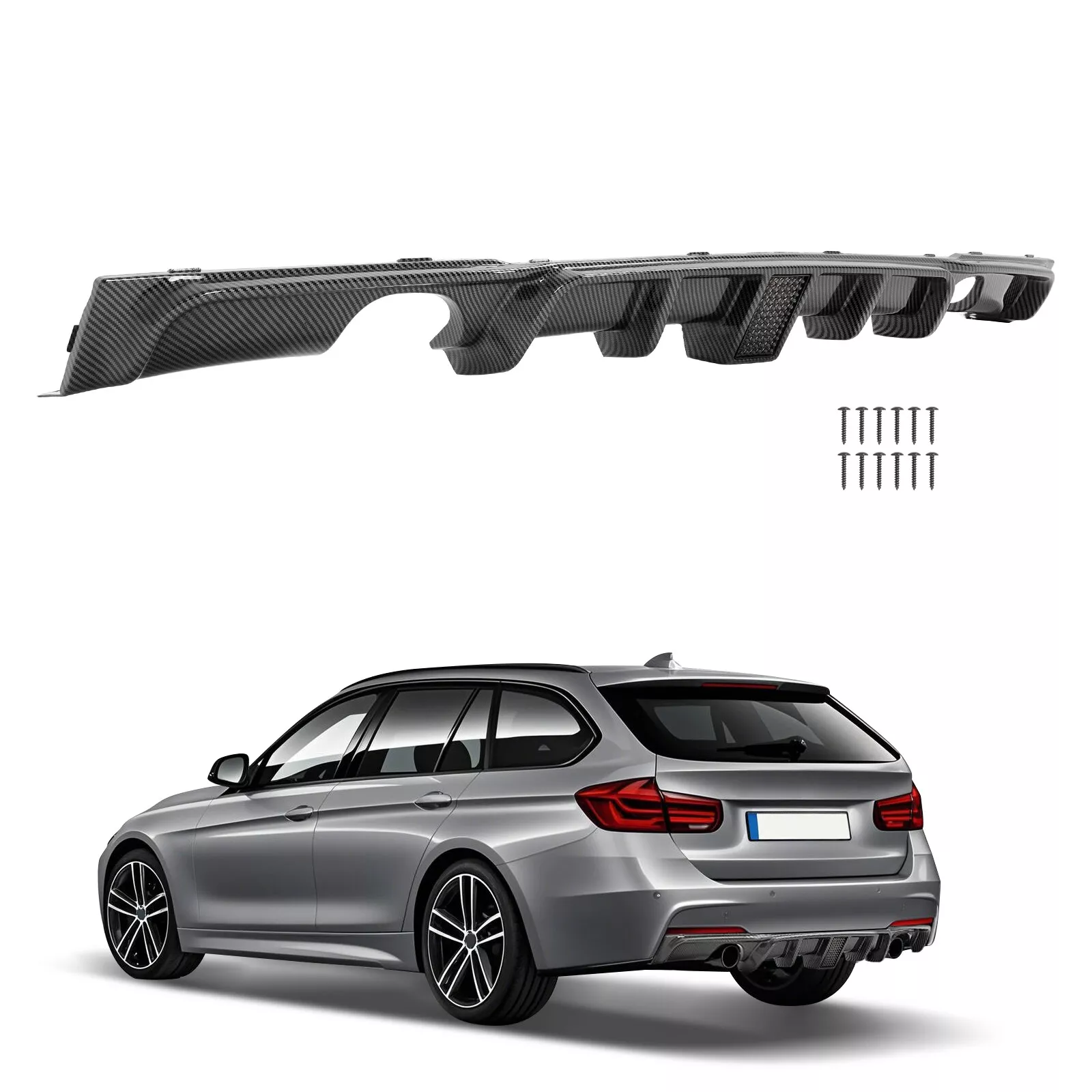 Kojem Rear Bumper Lip Diffuser for 2012-2018 BMW F30 F31 M Sport W/LED Light Carbon Style ...