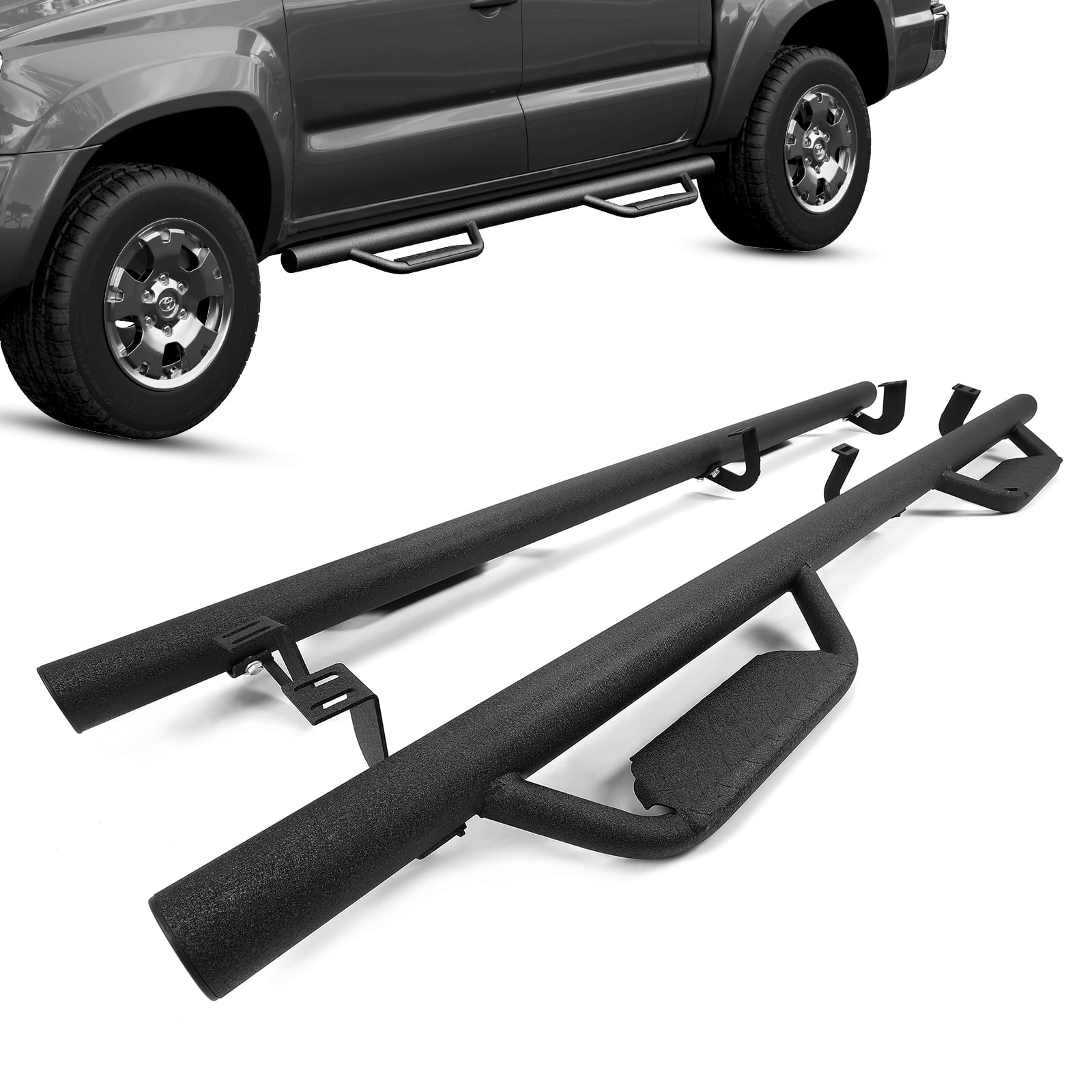 Kojem Door to Door Side Steps Nerf Bars, 2005-2023 Toyota Tacoma Crew Cab, Matte Black Running ...