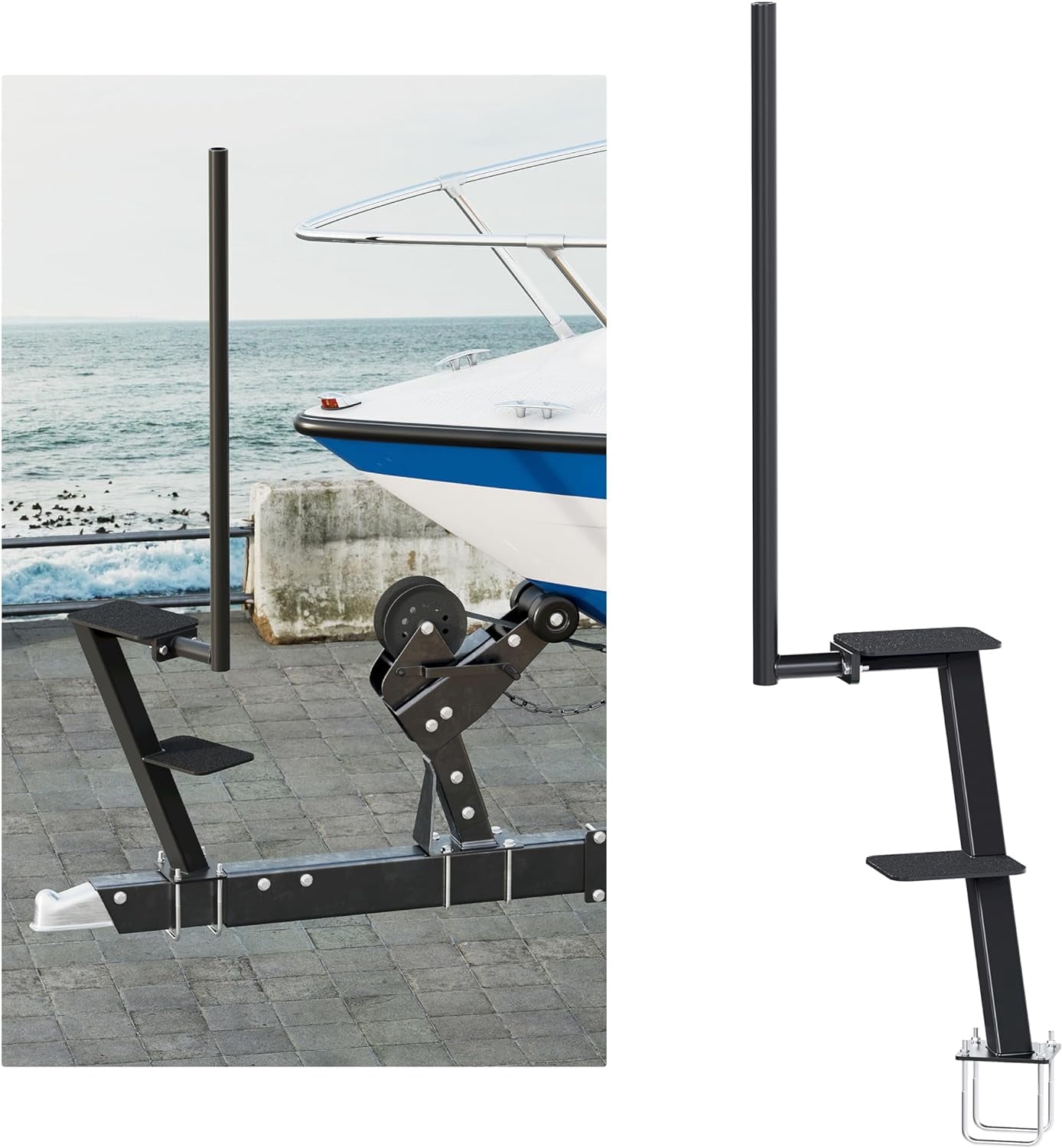Kojem Black Steel 2 Steps Boat Trailer Universal Accessory: Easy ...