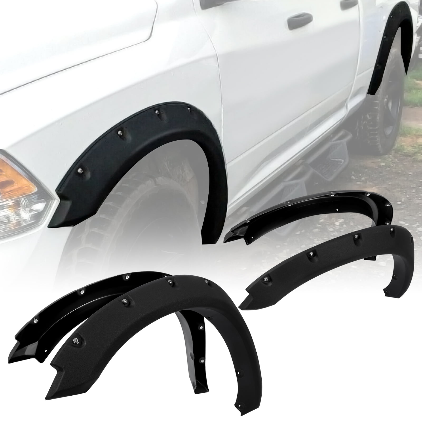 Kojem Black Pocket Rivet Style Wheel Fender Flares for 2009-2018 Dodge ...