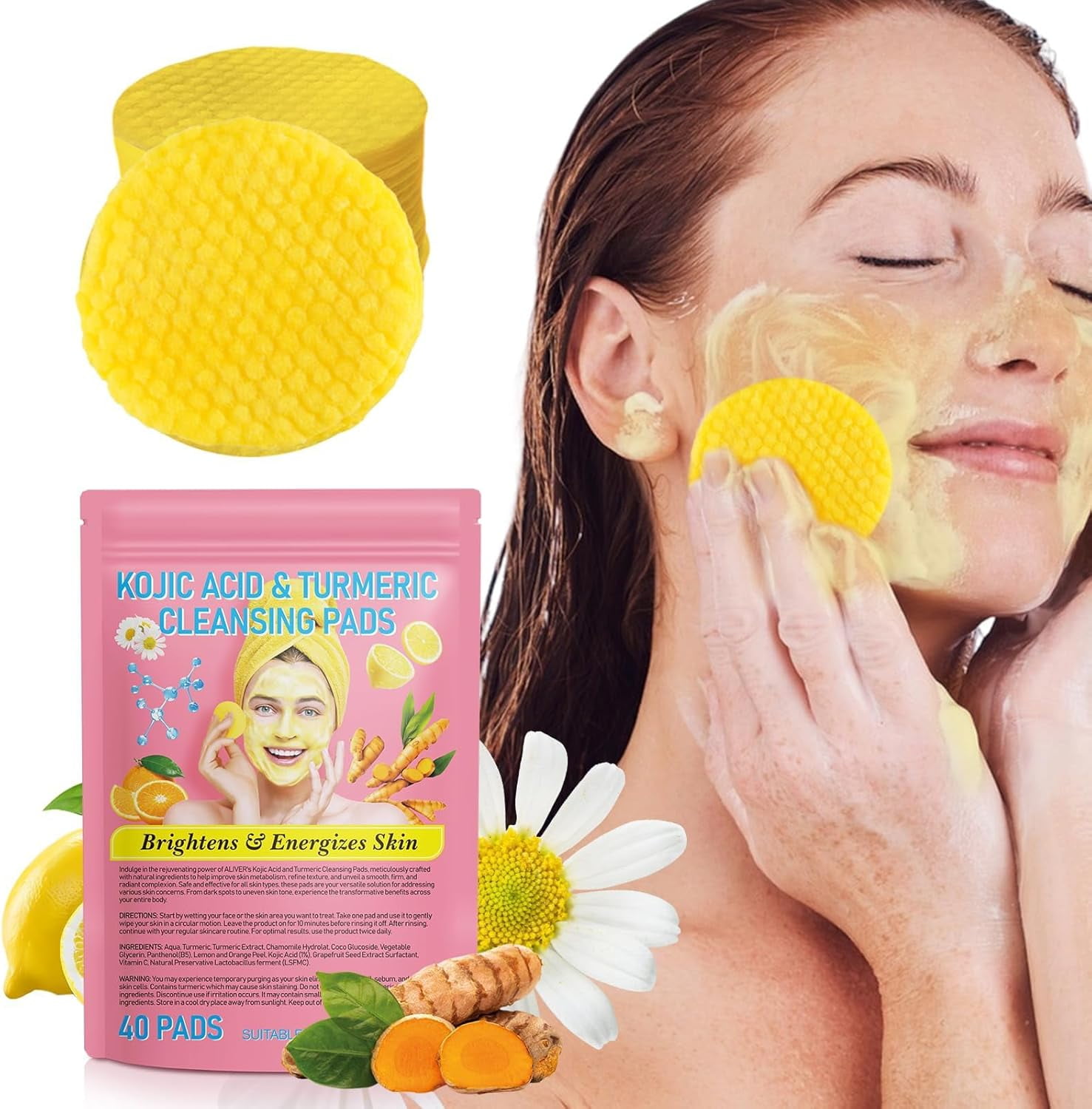 Kojic Acid Cleansing Pads, Turmeric Cleansing Pads, 1/2/3 x ...