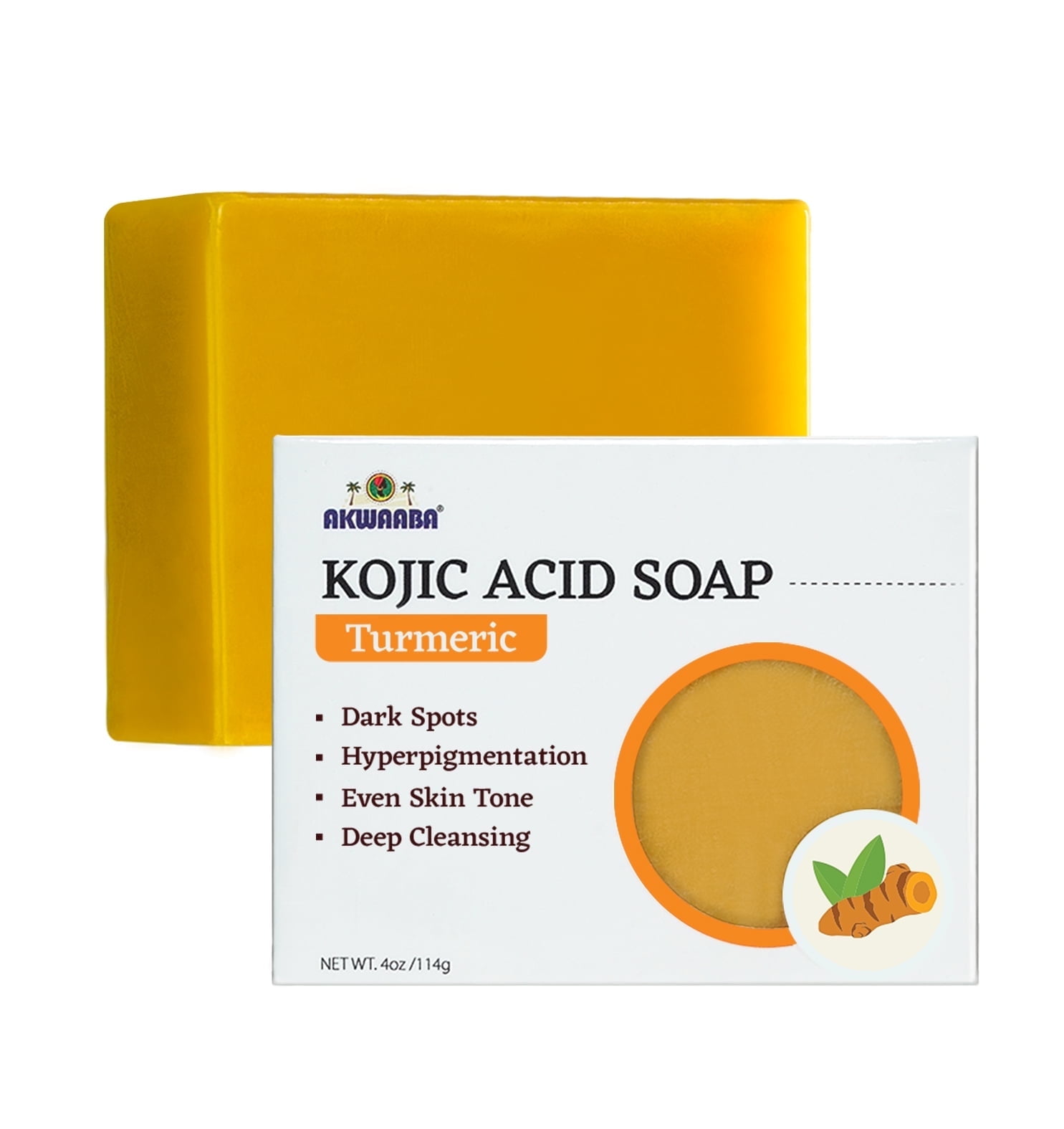 AKWAABA Kojic Acid Soap Bar, Turmeric, Whitening & Cleansing, 4 oz ...