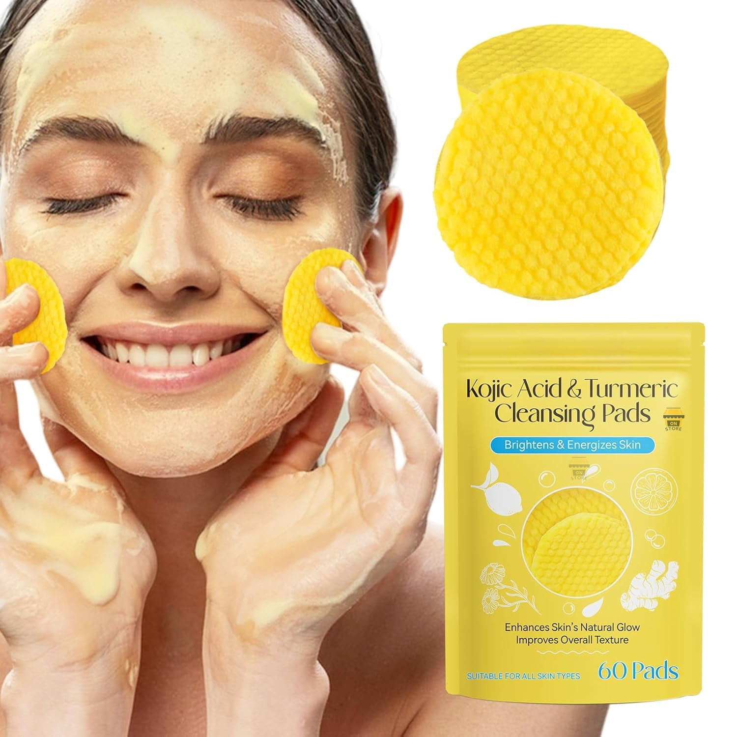 Kojic Acid Turmeric Cleansing Pads Pack of 60 Pcs Turmearic Cleansing ...