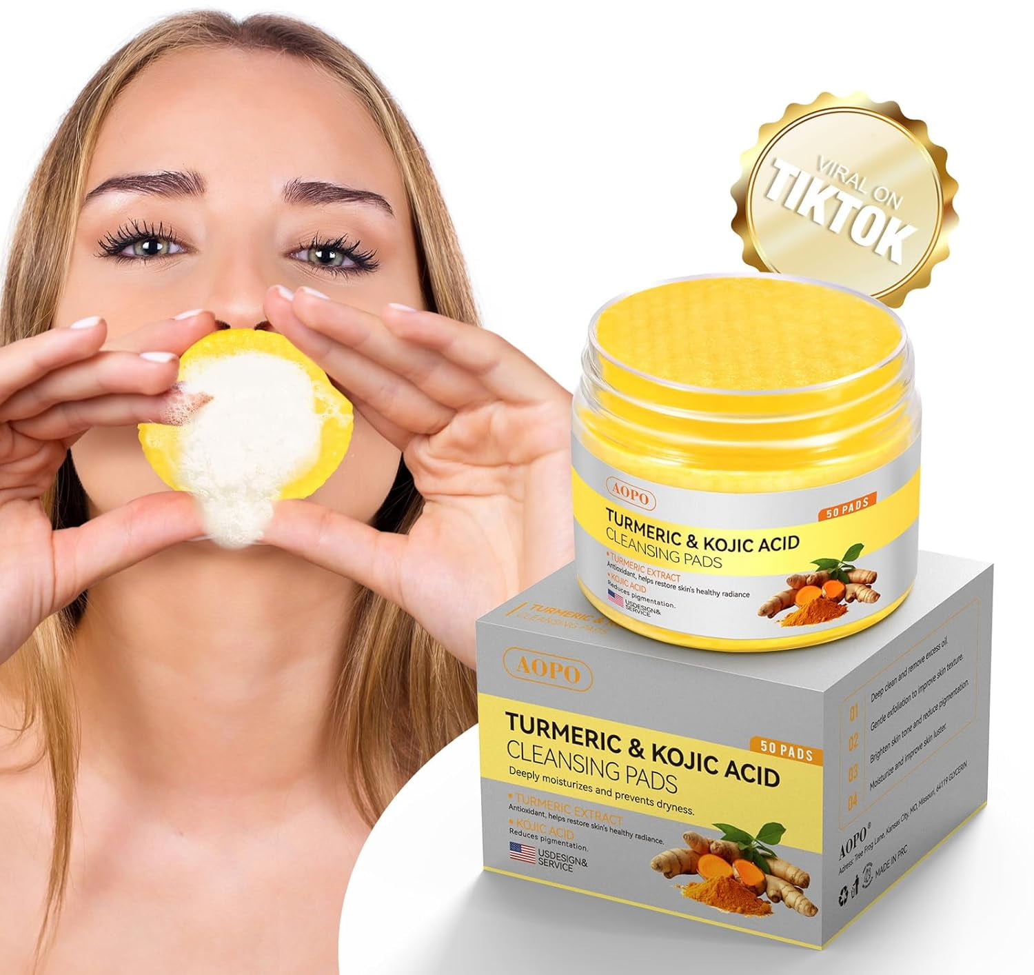 Kojic Acid and Turmeric Cleansing Pads, 50 Pcs, for Face Cleansing and ...
