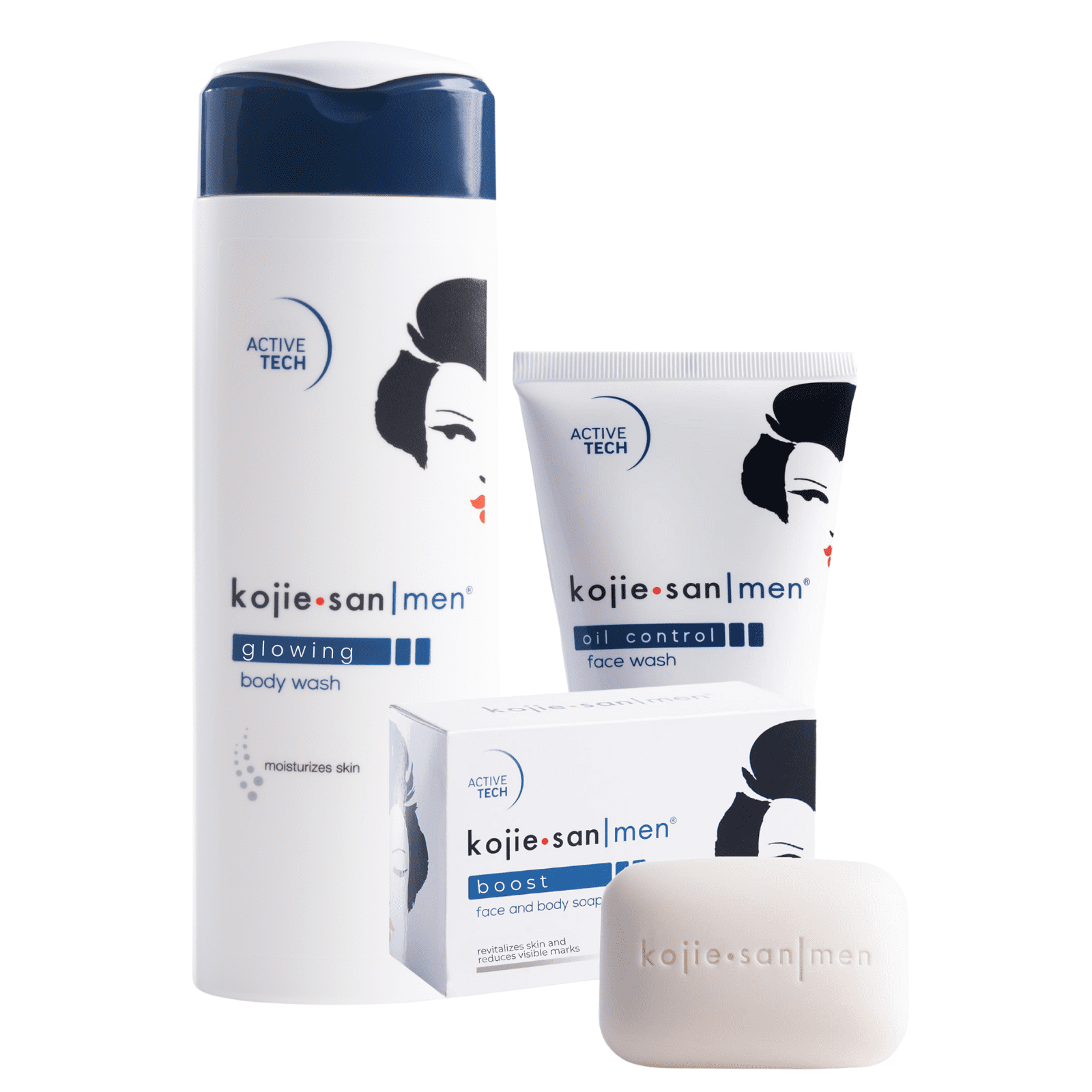 Kojie San Men Set – Face & Body Soap 135g, Oil Control Face Wash 125g ...