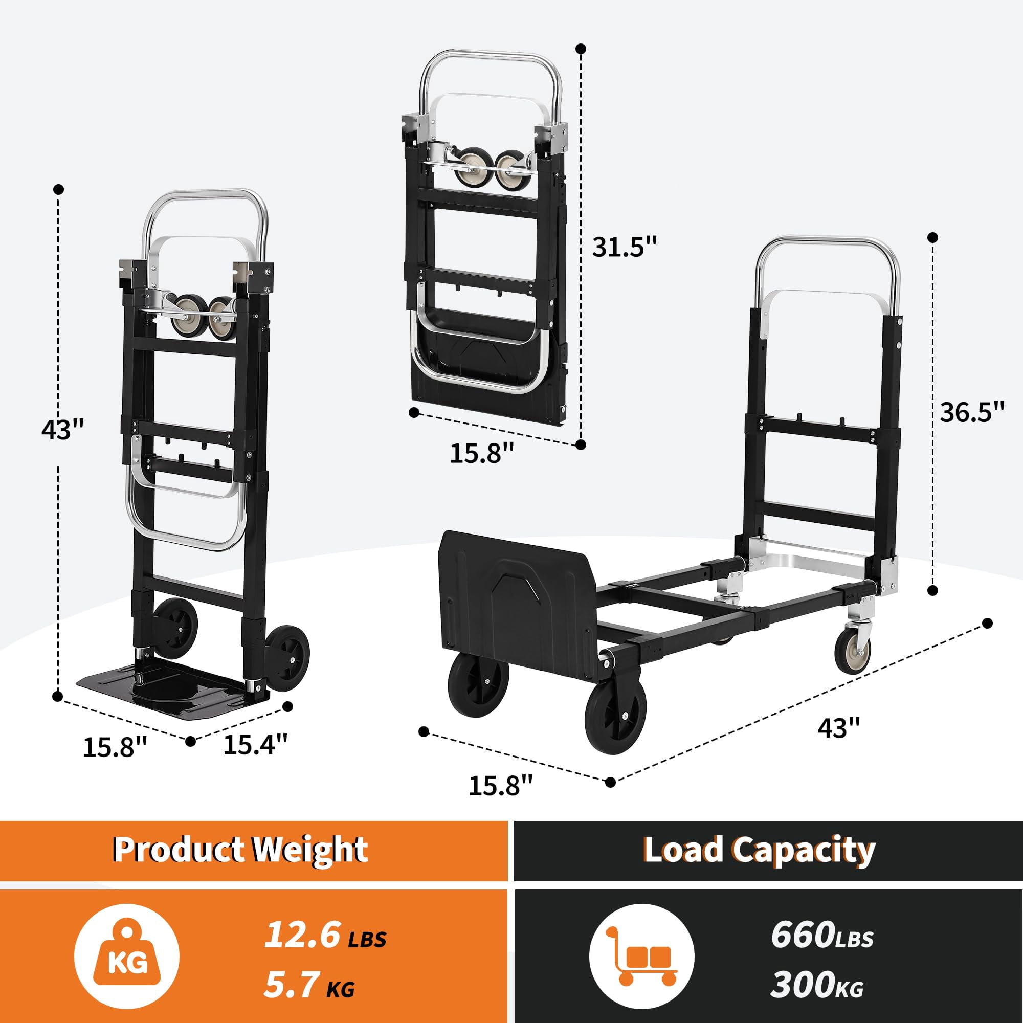 Kojooin 2 in 1 Convertible Hand Truck Dolly, 220lbs Load Capacity ...