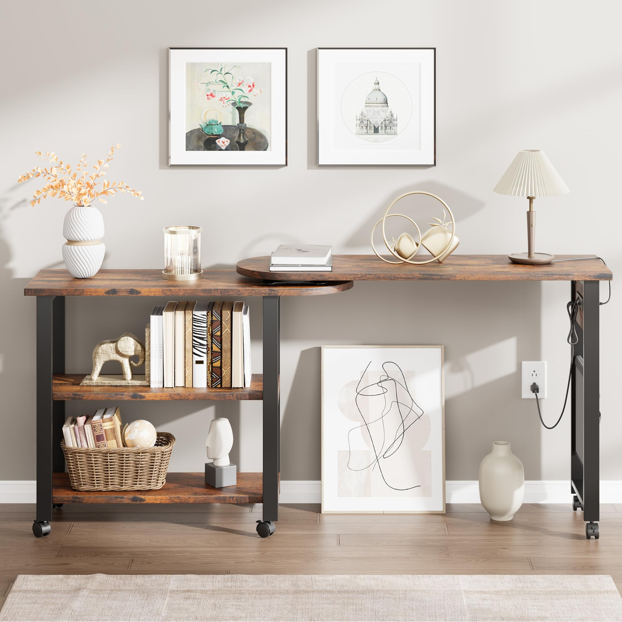Kojooin 360° Swivel End Table with Charging Station – Rotating Side ...