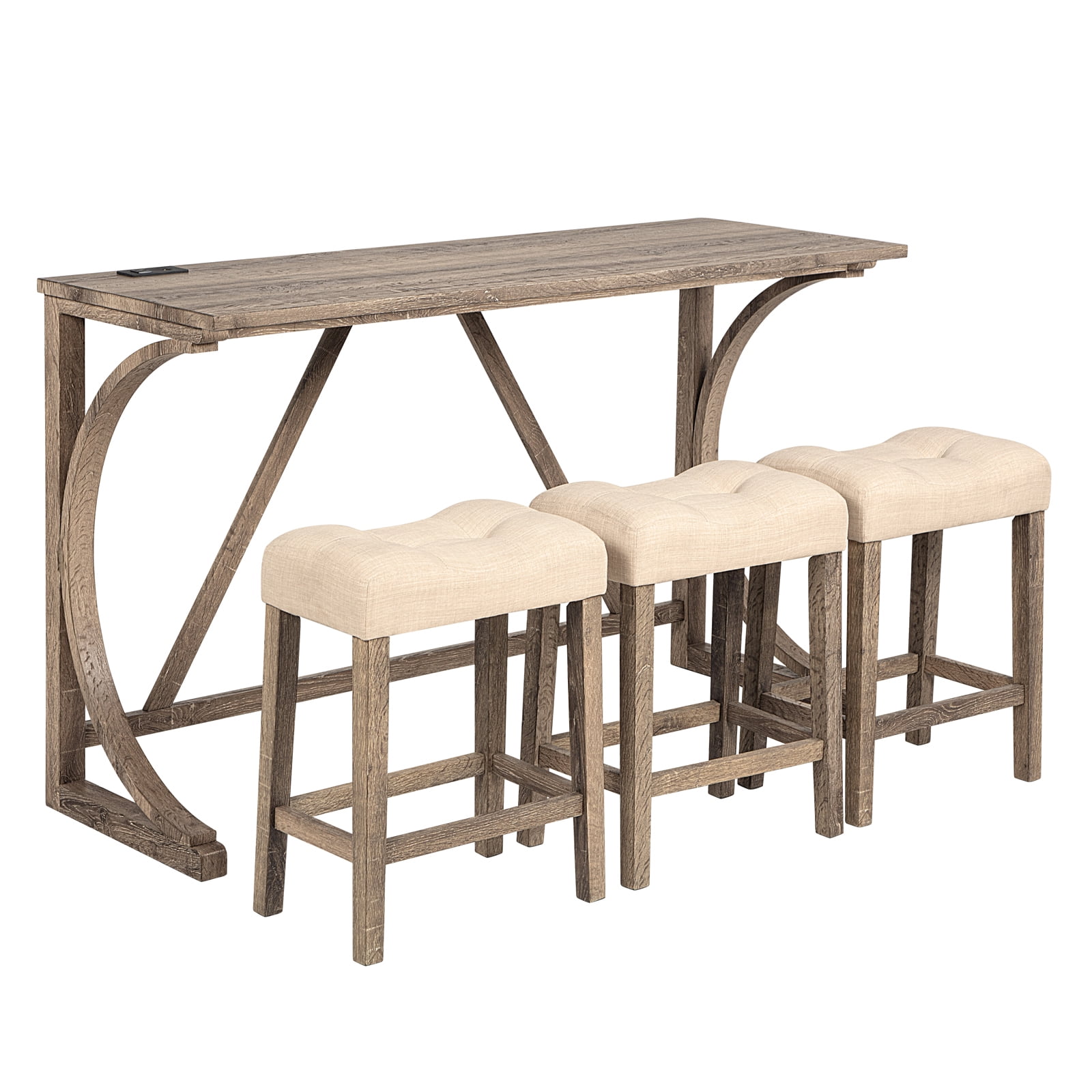 Kojooin 4-Piece Bar Table Set With Power Outlet, Dining Bar Table And ...
