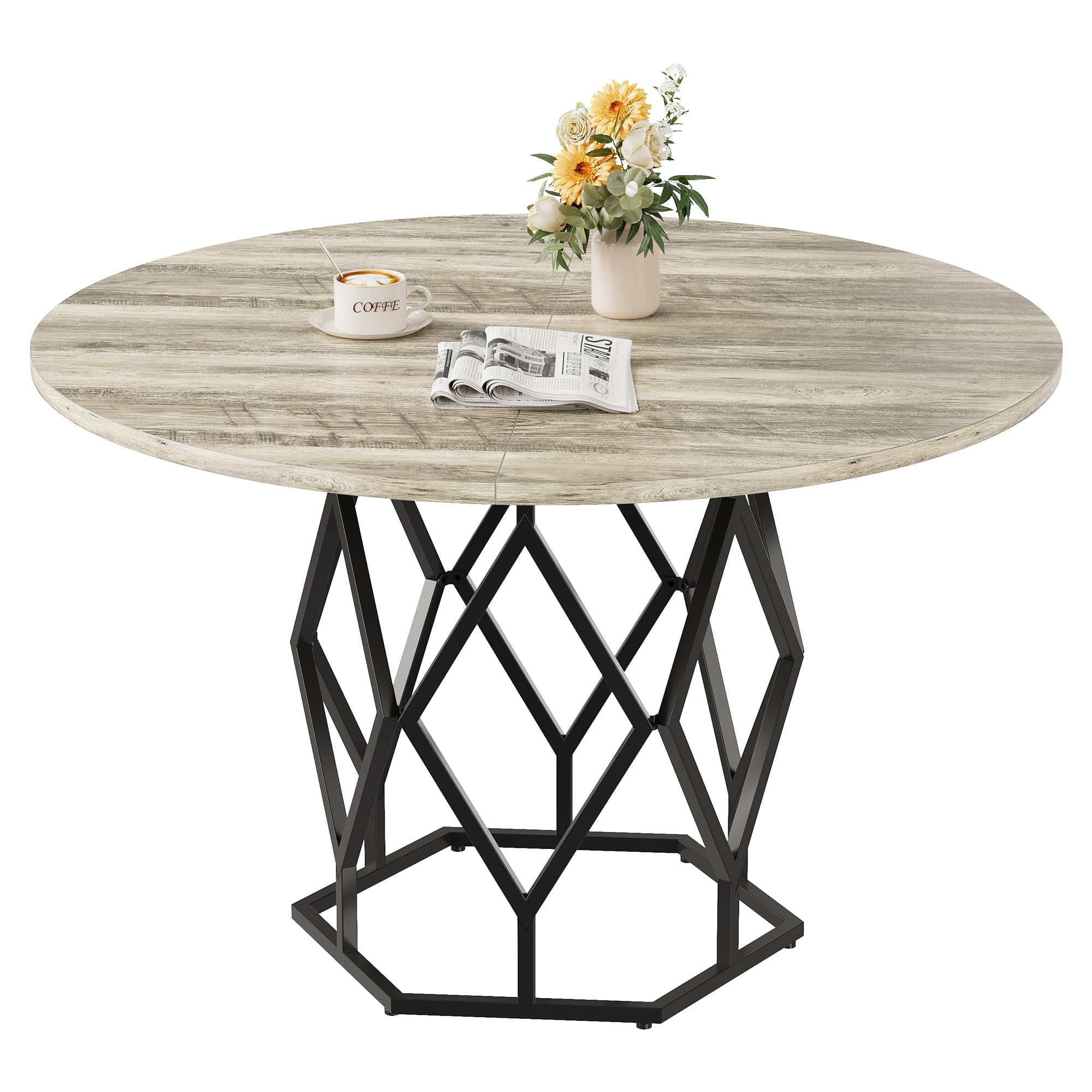 Kojooin 47 Inch Round Dining Table, Farmhouse Dining Kitchen Table for ...