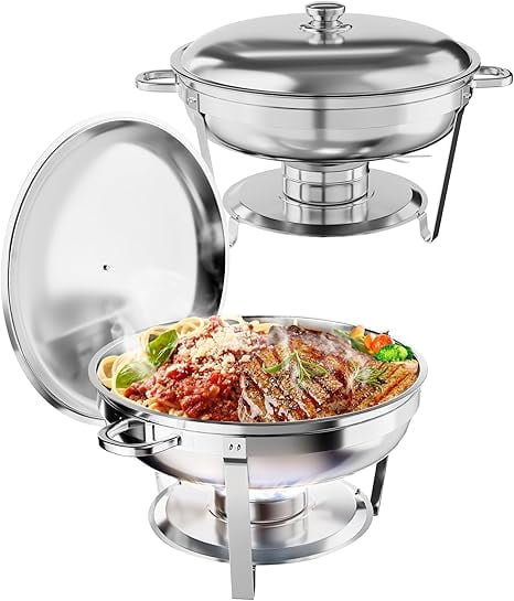 Kojooin 5QT Chafing Dish Buffet Set of 2 Pack,Round Stainless Steel Food Warmers Buffet Servers ...