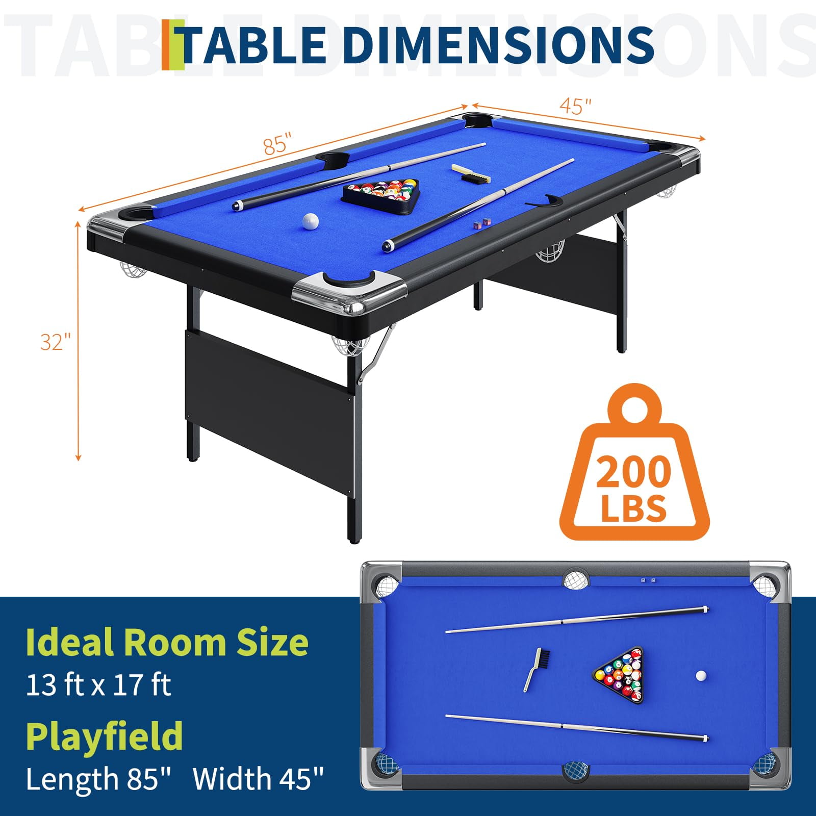 Kojooin 6Ft/7Ft Portable Pool Table, Adults Folding Billiards Tables ...