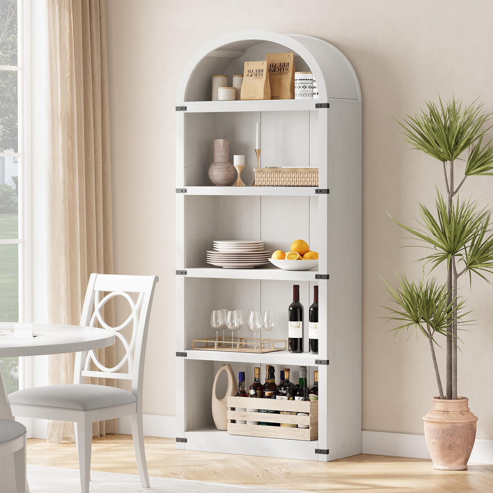 Kojooin 71.65" Farmhouse Arched Bookcase, 5-Tier Wooden Storage Cabinet ...