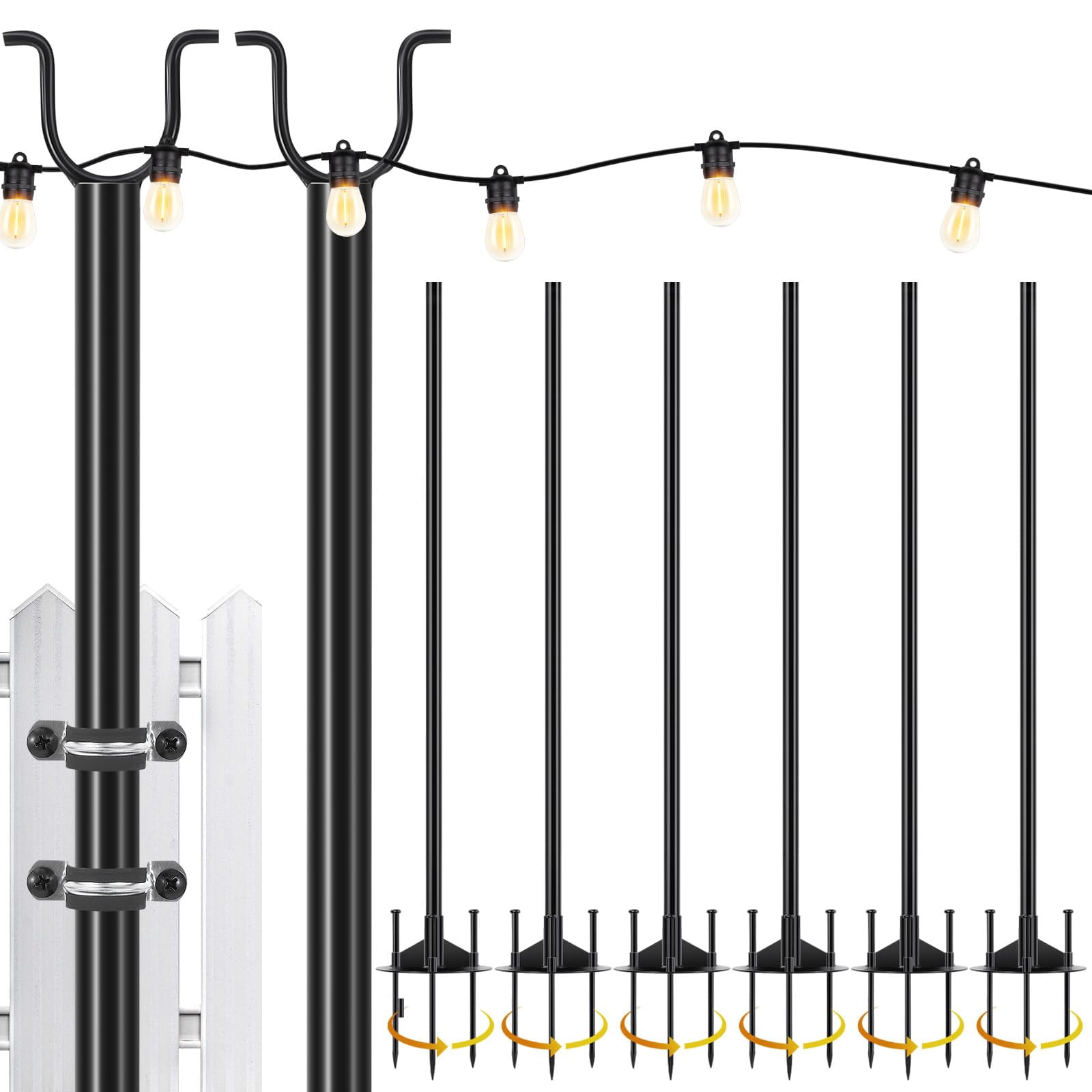 Kojooin 8 Pack String Light Poles,11FT 4-in-1 Outdoor String Light Pole ...
