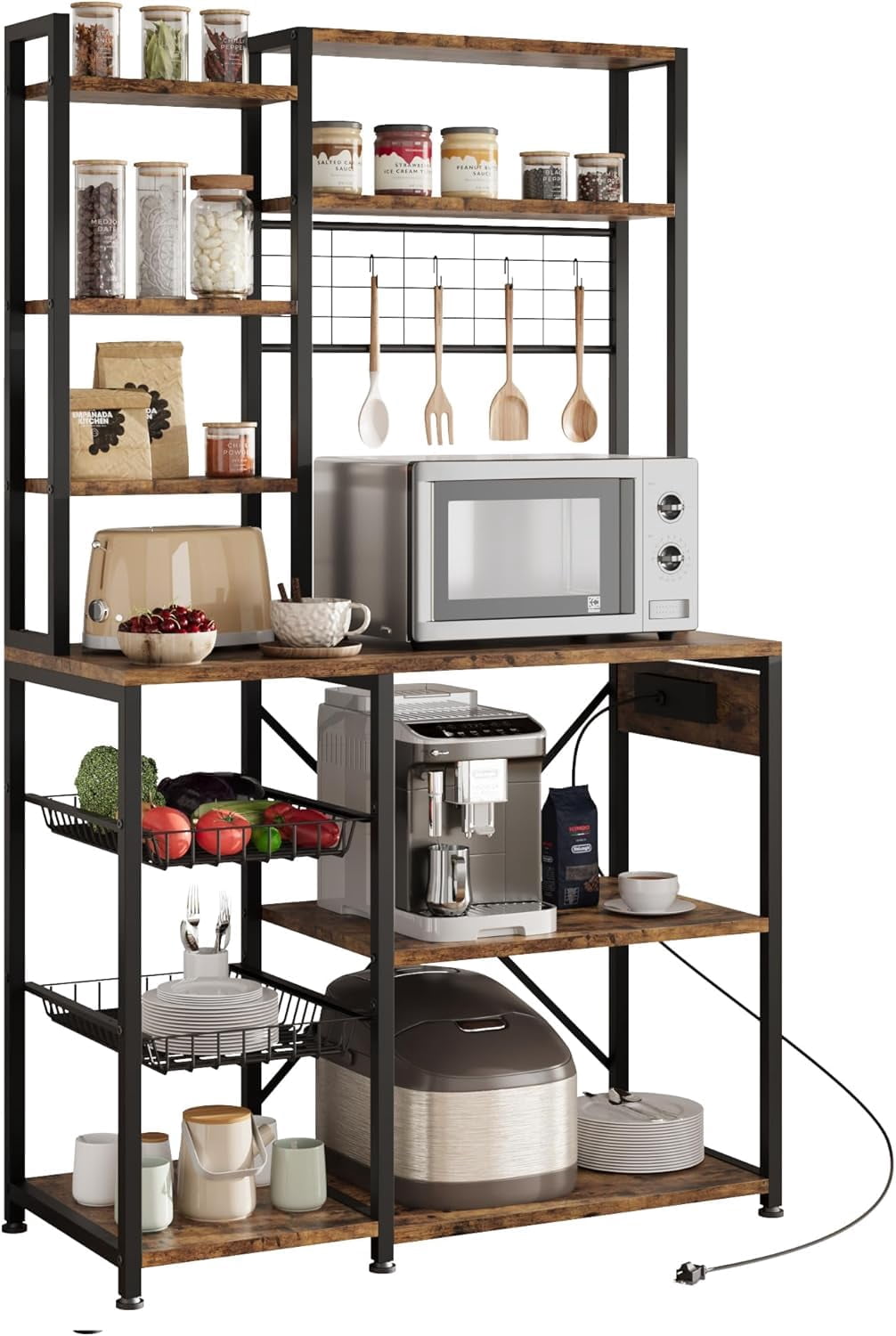 Kojooin Bakers Rack with Power Outlets, 7-Tier Industrial Microwave ...