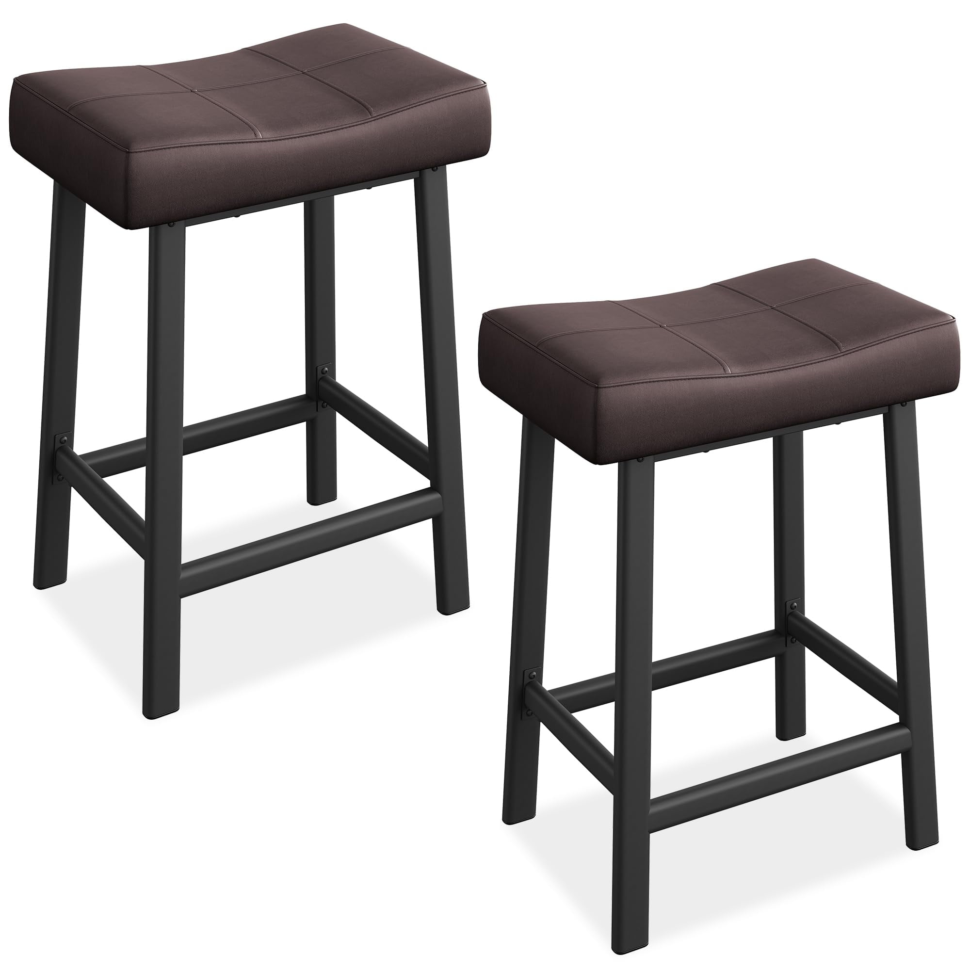 Kojooin Bar Stools, Set of 2 Bar Chairs with PU Upholstered Saddle ...
