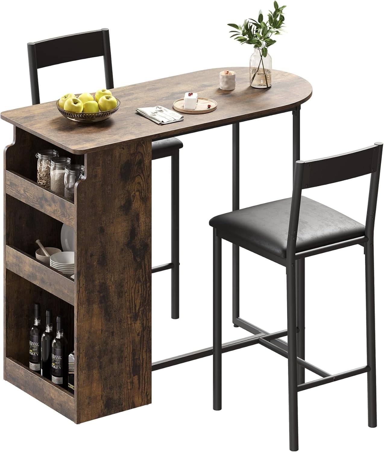 Kojooin Bar Table and Chairs Set, Dining Set for 2, Tall Kitchen ...