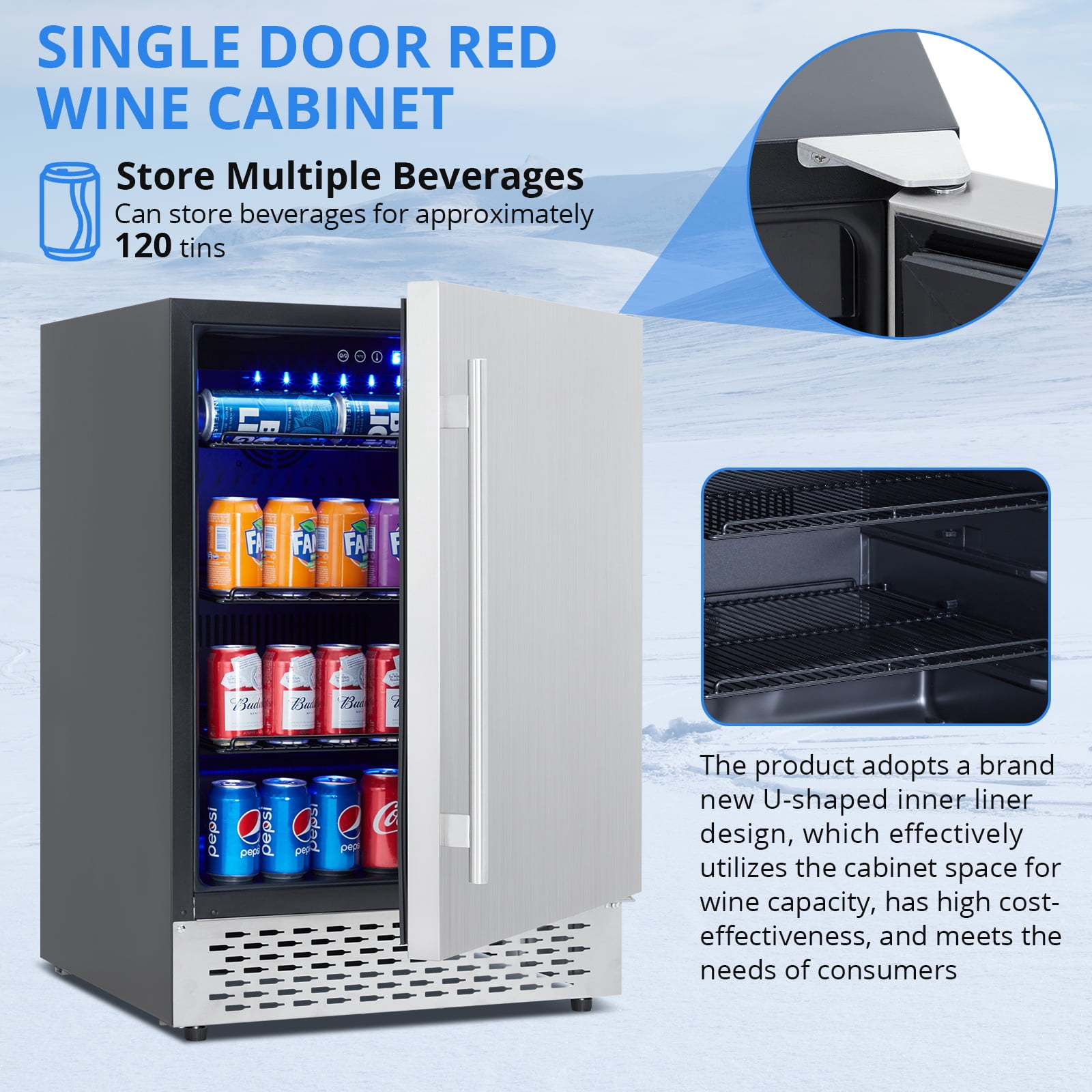 Kojooin Beverage Refrigerator,120 Cans Capacity,Weather Proof Stainless ...