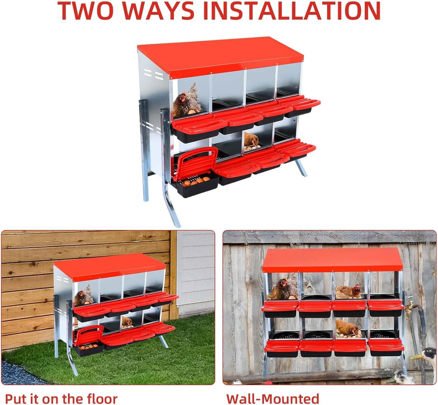Kojooin Chicken Nesting Boxes for Laying Eggs, Metal Chicken Nesting ...