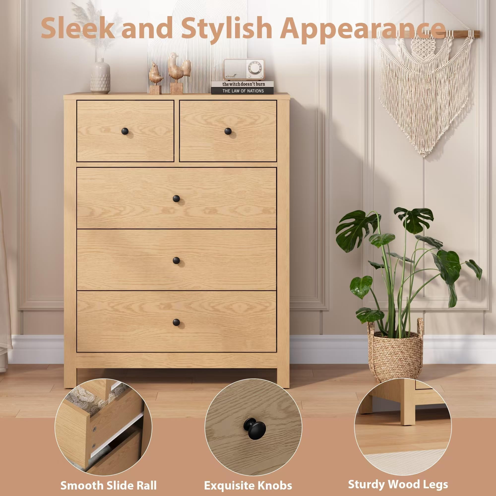 Kojooin Dresser for Bedroom, Tall 5 Drawer Dresser with Deep Drawers ...