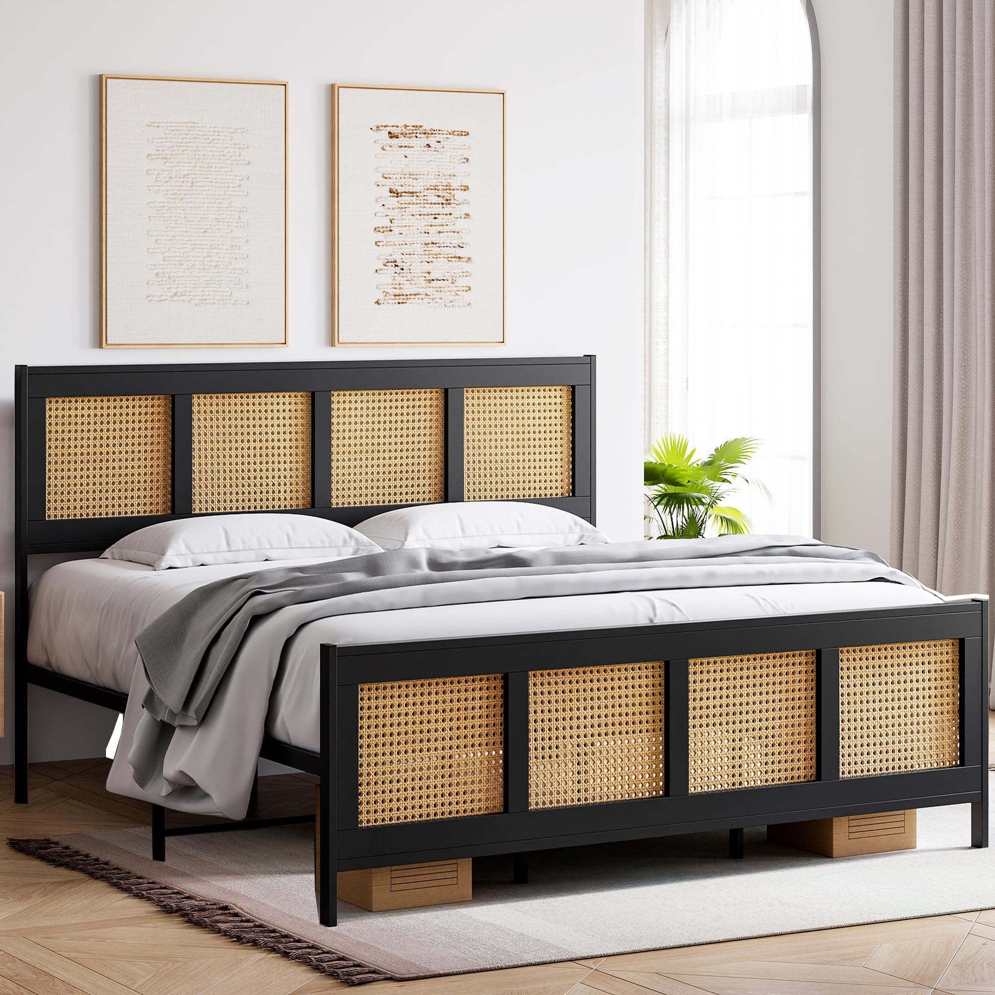 Kojooin Eco-Friendly Rattan Bed Frame with Ample Storage and Noise-Free ...
